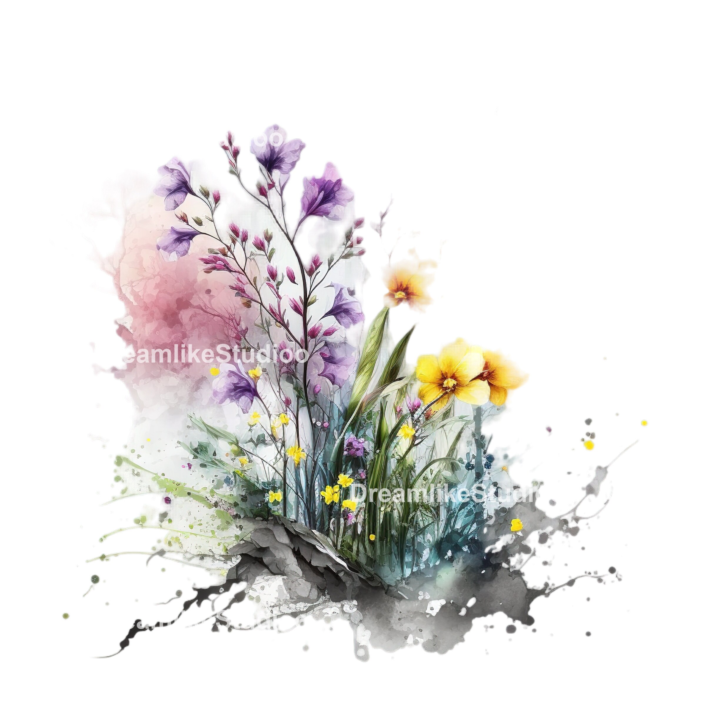 Watercolor Wild Flowers Clipart Commercial Use Clipart - Etsy
