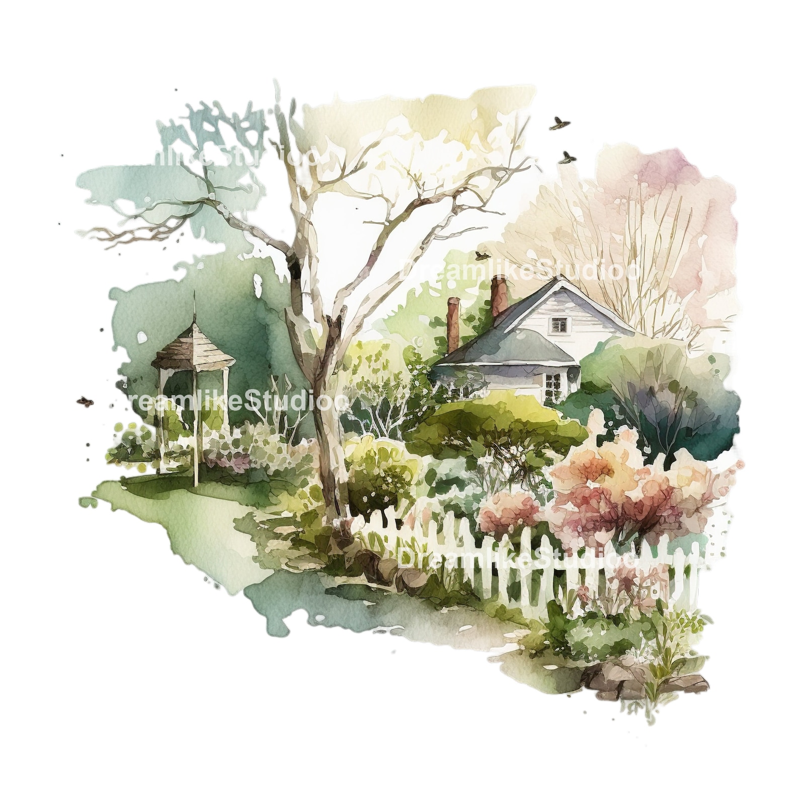Watercolor Backyard Garden Clipart, Spring Garden PNG, Commercial Use ...