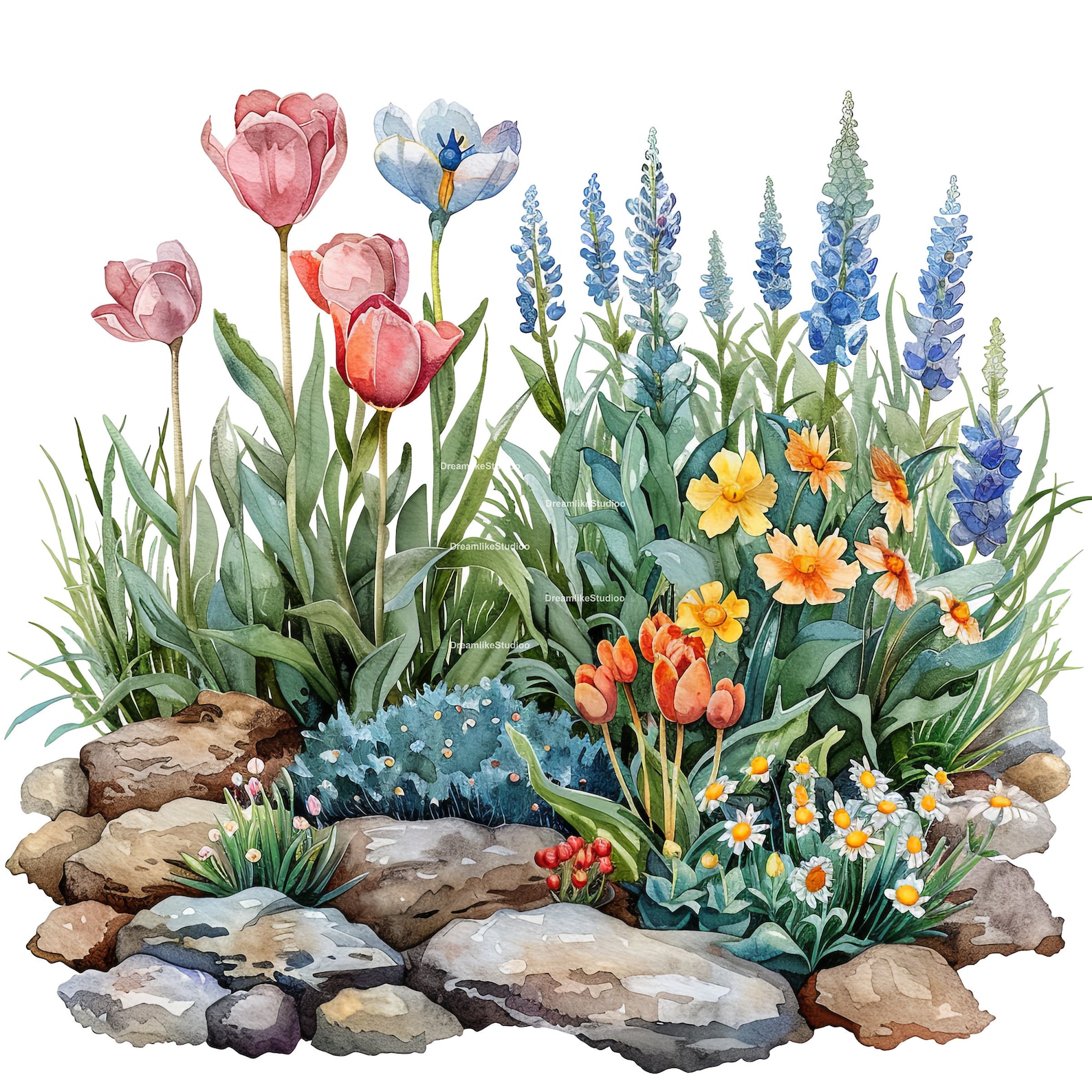 Garden Flowers Clipart, Watercolor Flowers PNG, Commercial Use Clipart ...