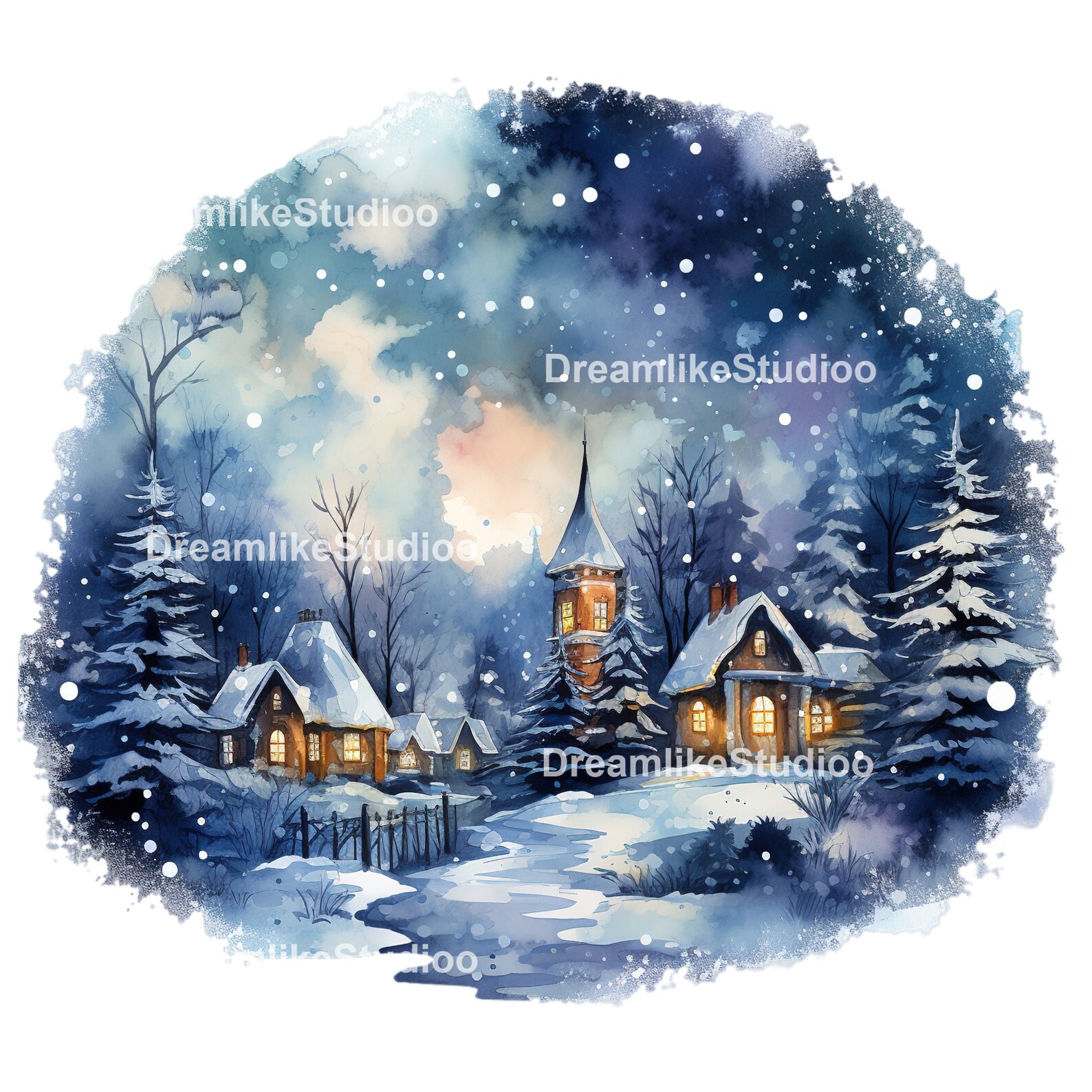 Watercolor Winter Night Clipart Commercial Use Winter - Etsy