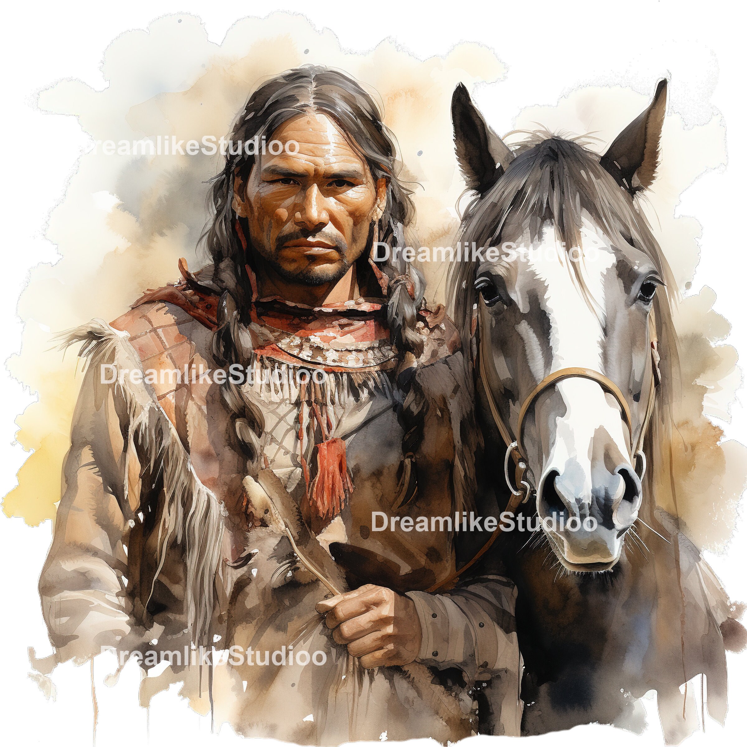 Native American Clipart, Commercial Use Watercolor Native American Man ...