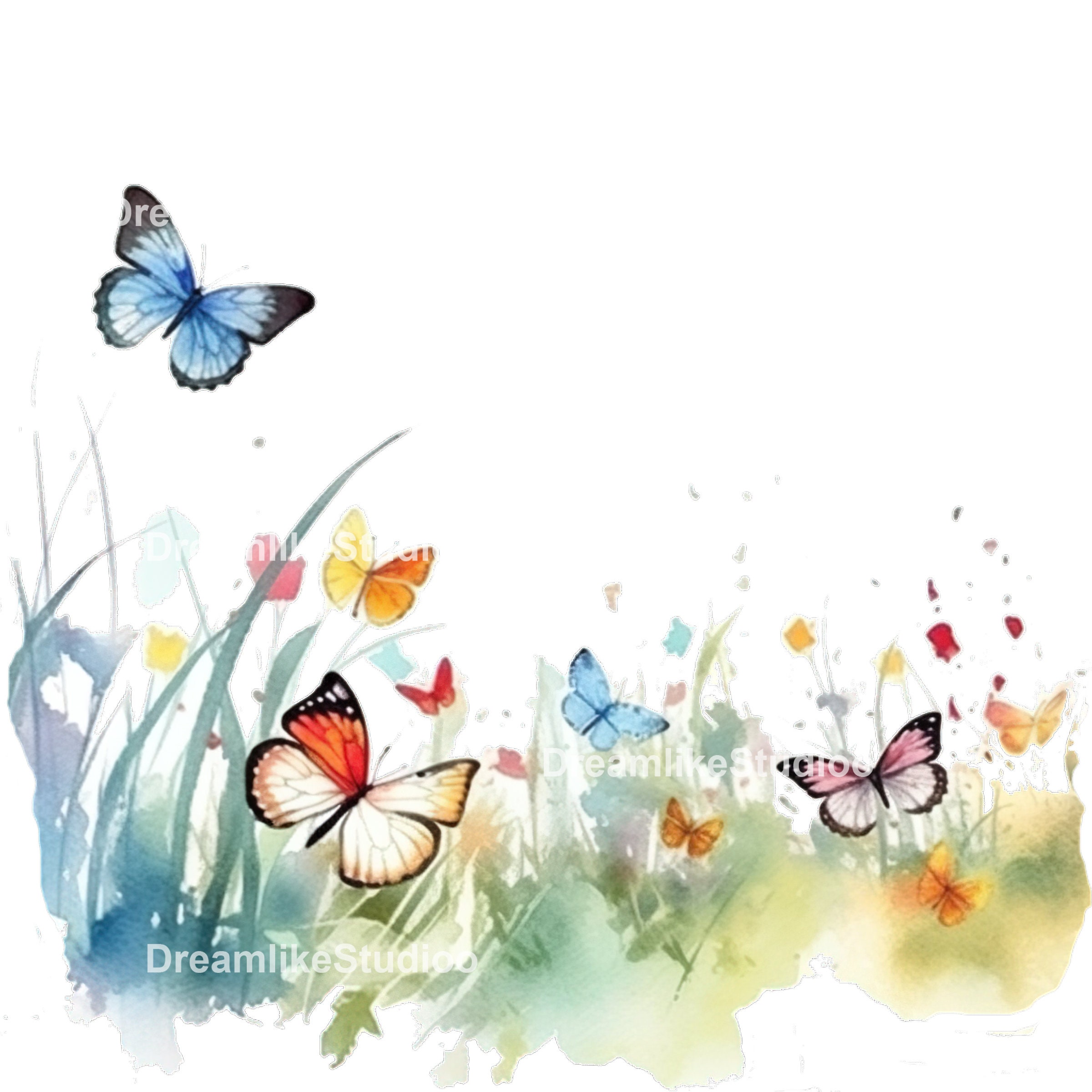 Watercolor Floral Butterflies Clipart, Commercial Use Clipart, Flowers ...