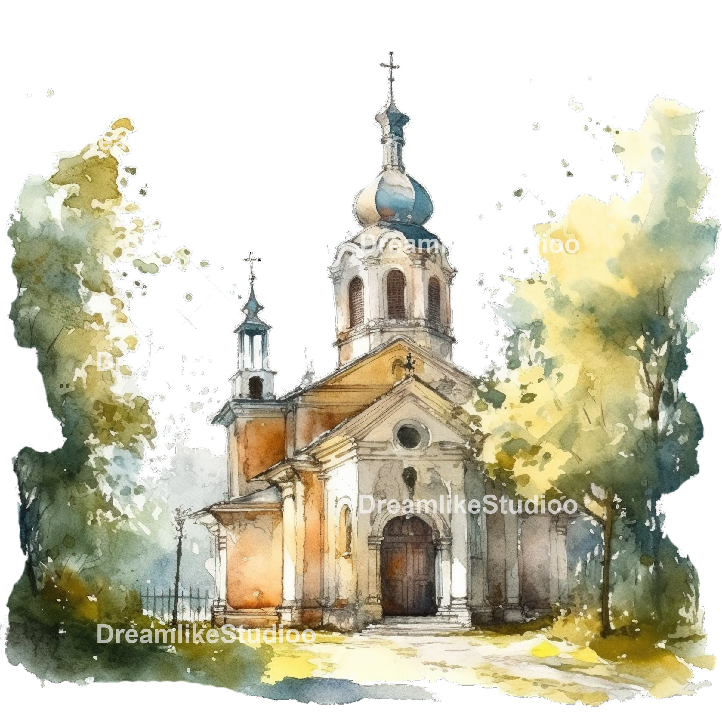 Watercolor Church Clipart, Commercial Use Old Church PNG (Instant ...