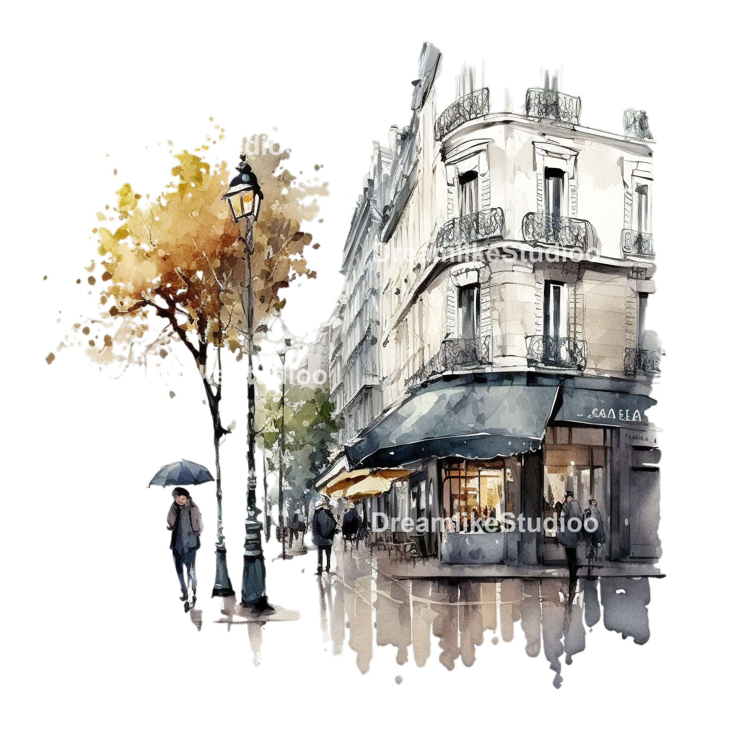 Watercolor Paris Rainy Day Clipart, Cute Watercolor Paris Scenes PNG ...