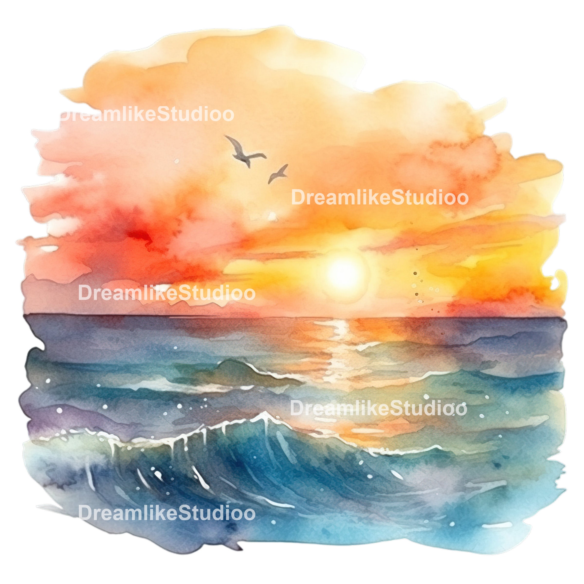 Watercolor Sunset Cliparts Commercial Use Sea Sunset Clipart - Etsy