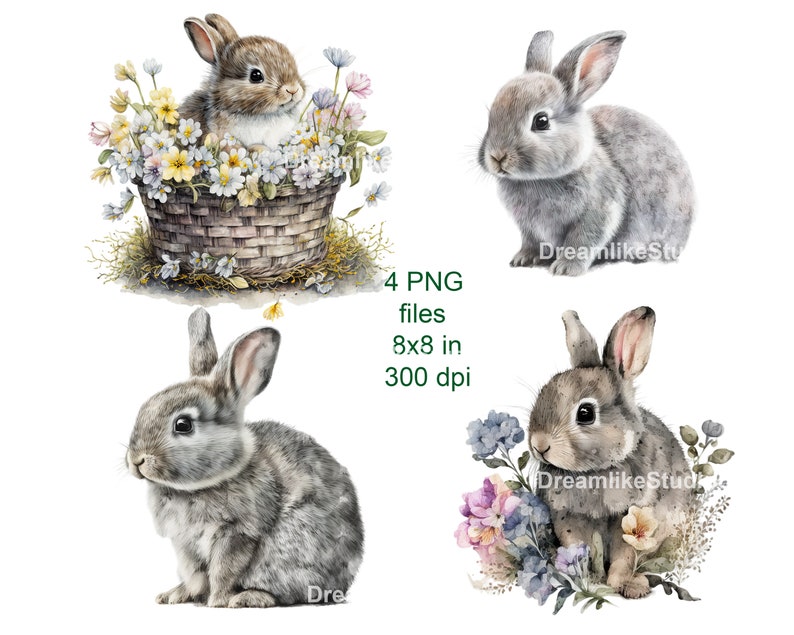 Easter Bunnies PNG Gray Rabbit Clipart Commercial Use - Etsy