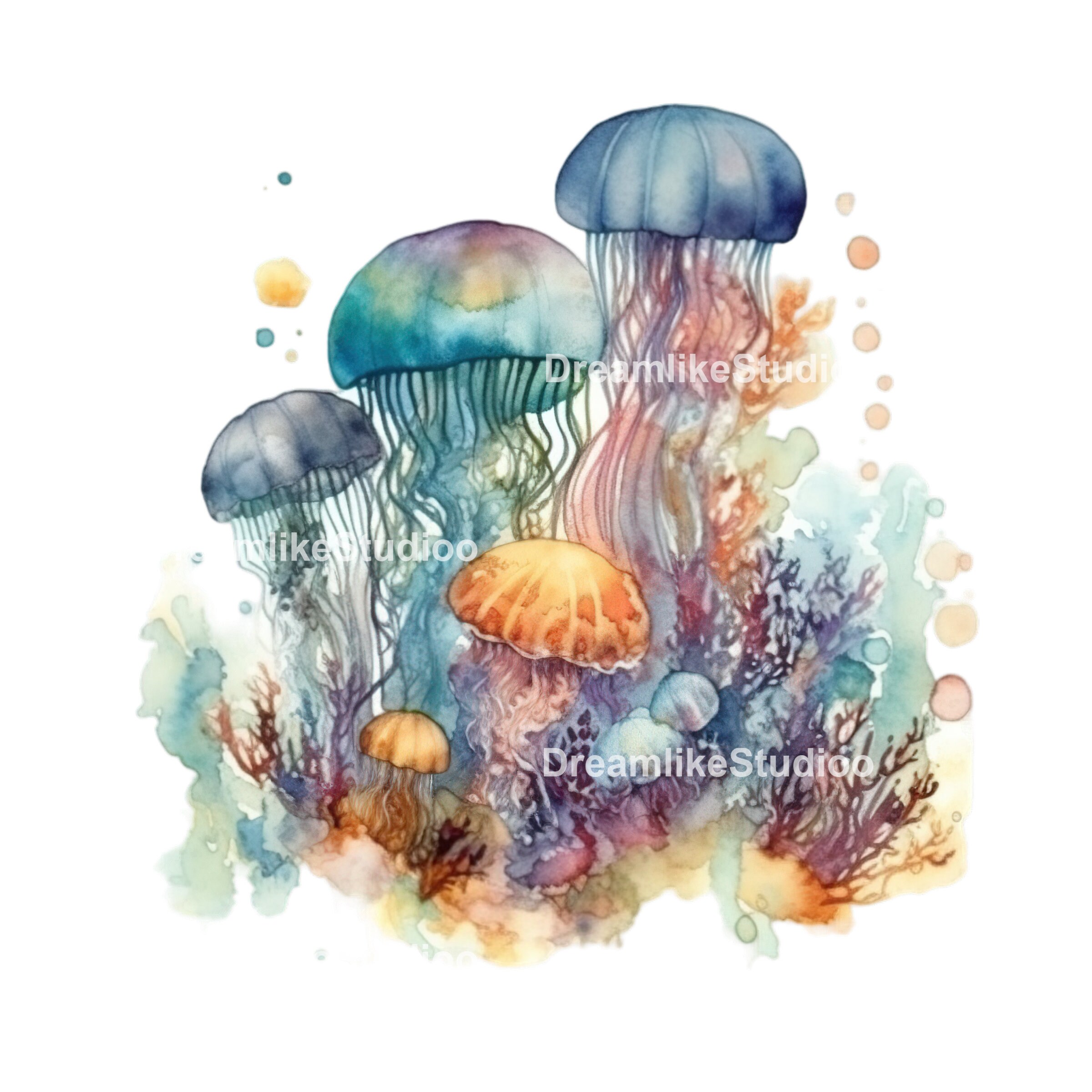 Watercolor Jellyfish Clipart Commercial Use Clipart Ocean - Etsy