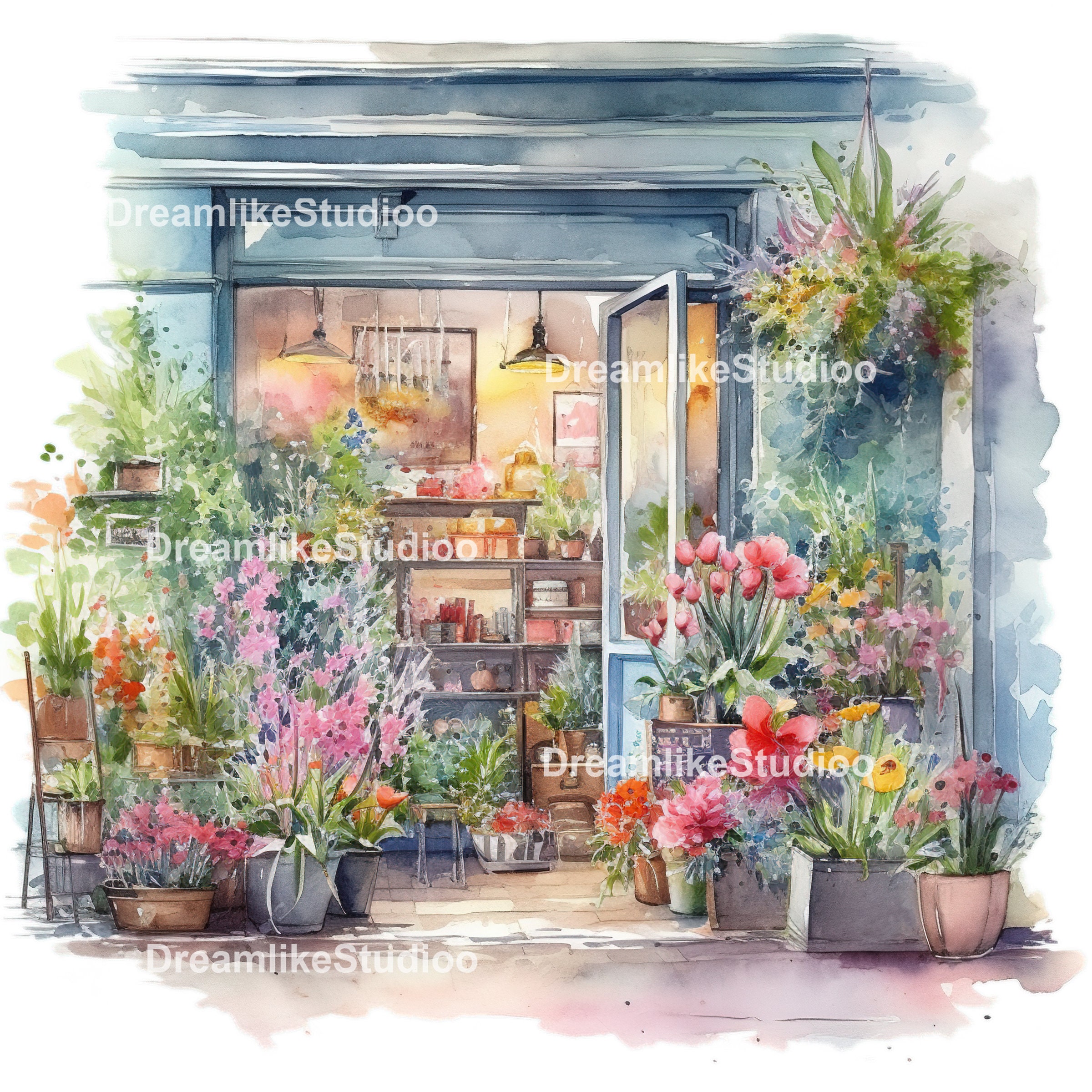 Flower Shop Clipart Watercolor, Commercial Use Clipart, Scrapbooking