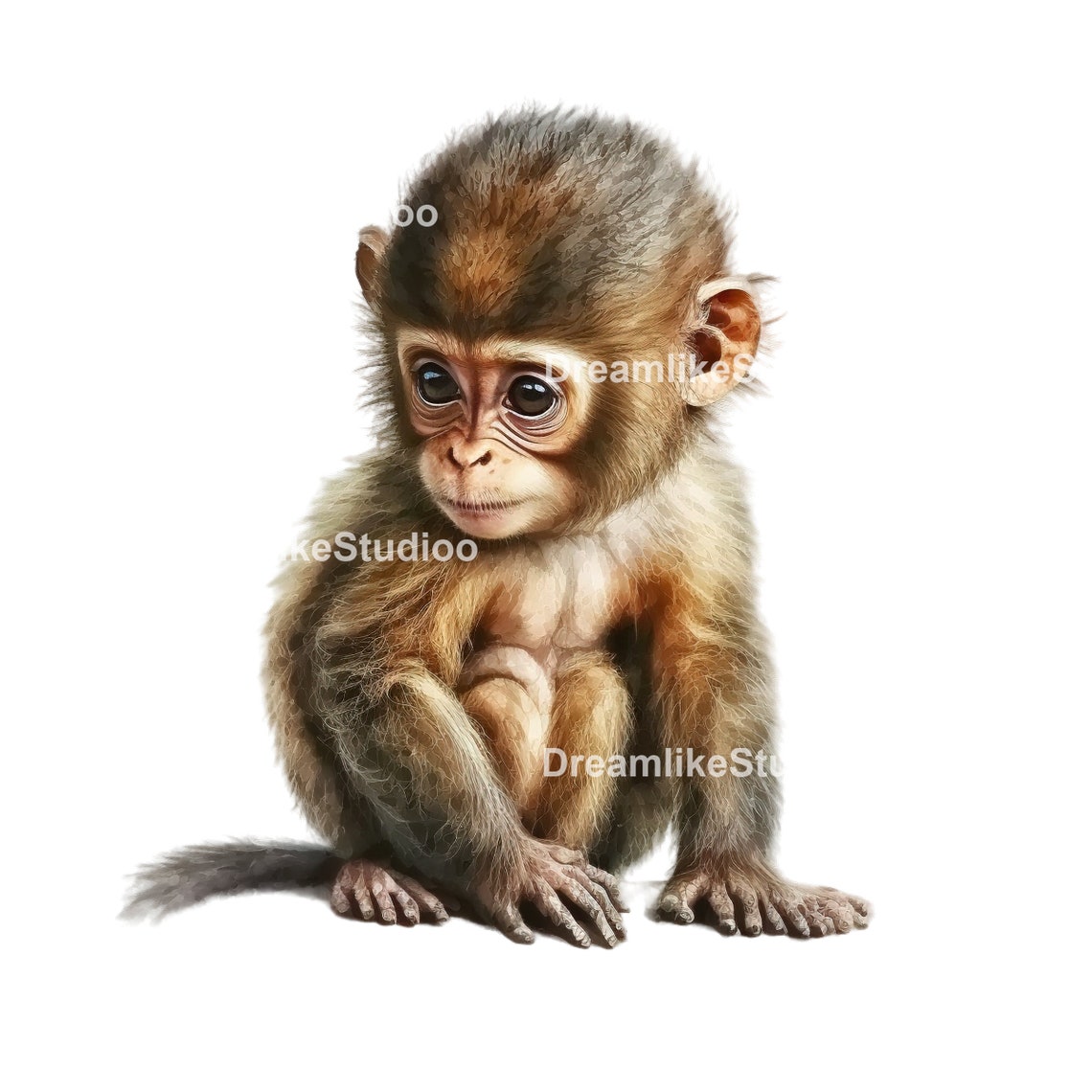 Watercolor Baby Monkey Clipart, Commercial Use Floral Monkey PNG ...