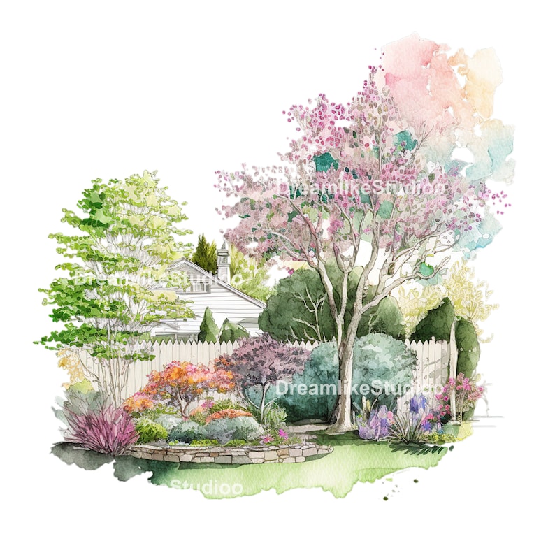Spring Garden Clipart, Spring Backyard Garden PNG, Commercial Use ...