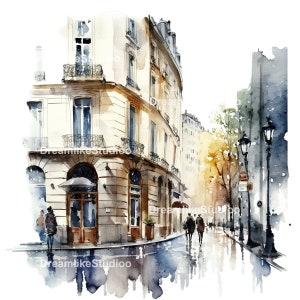 Watercolor Paris Rainy Day Clipart, Cute Watercolor Paris Scenes PNG ...