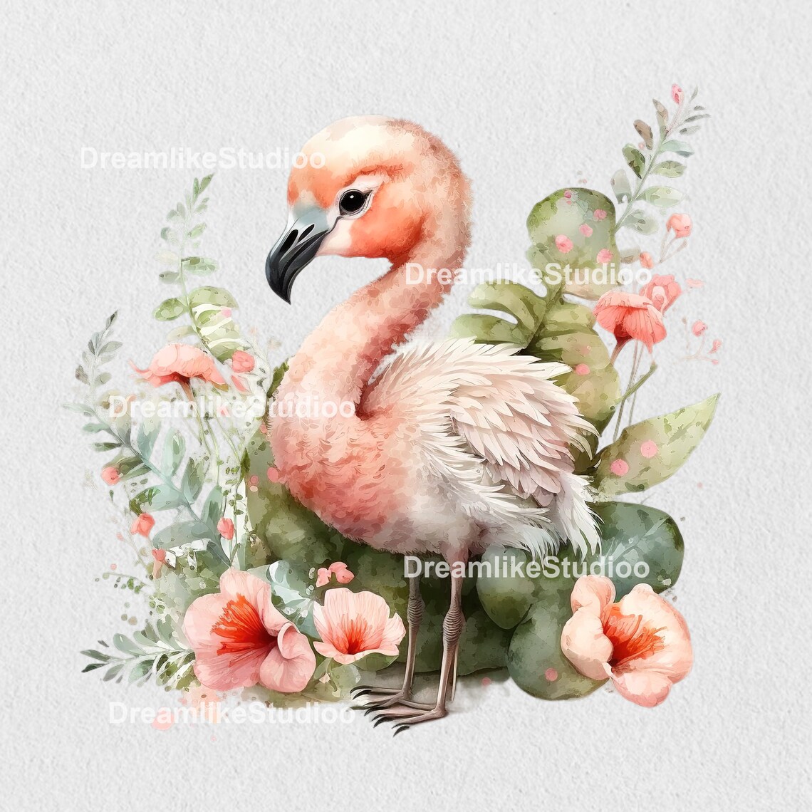 Watercolor Cute Flamingo Clipart, Birds Clipart, Digital Watercolor ...