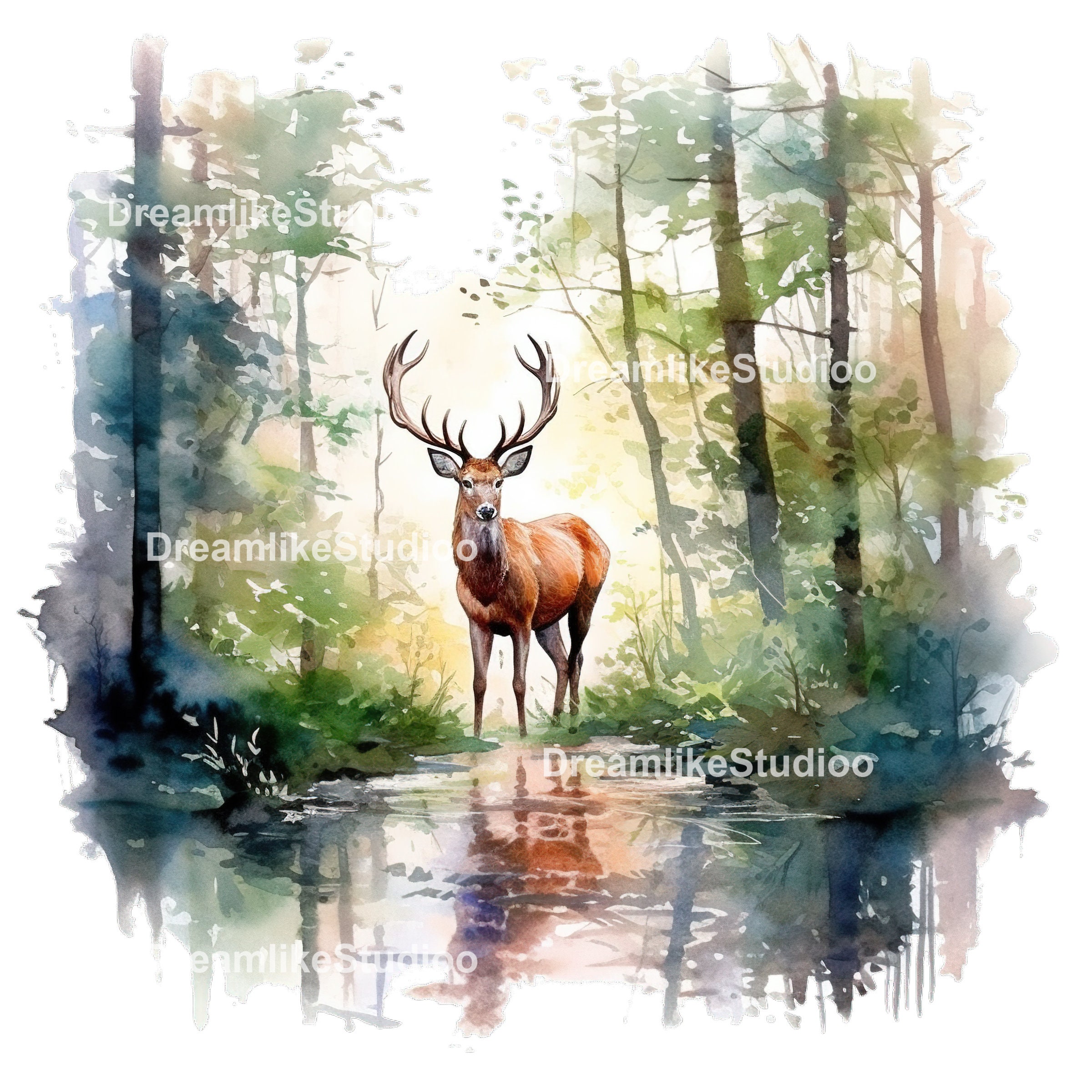 Watercolor Deer Clipart, Commercial Use Deer PNG, Wildlife, Wild Animal ...