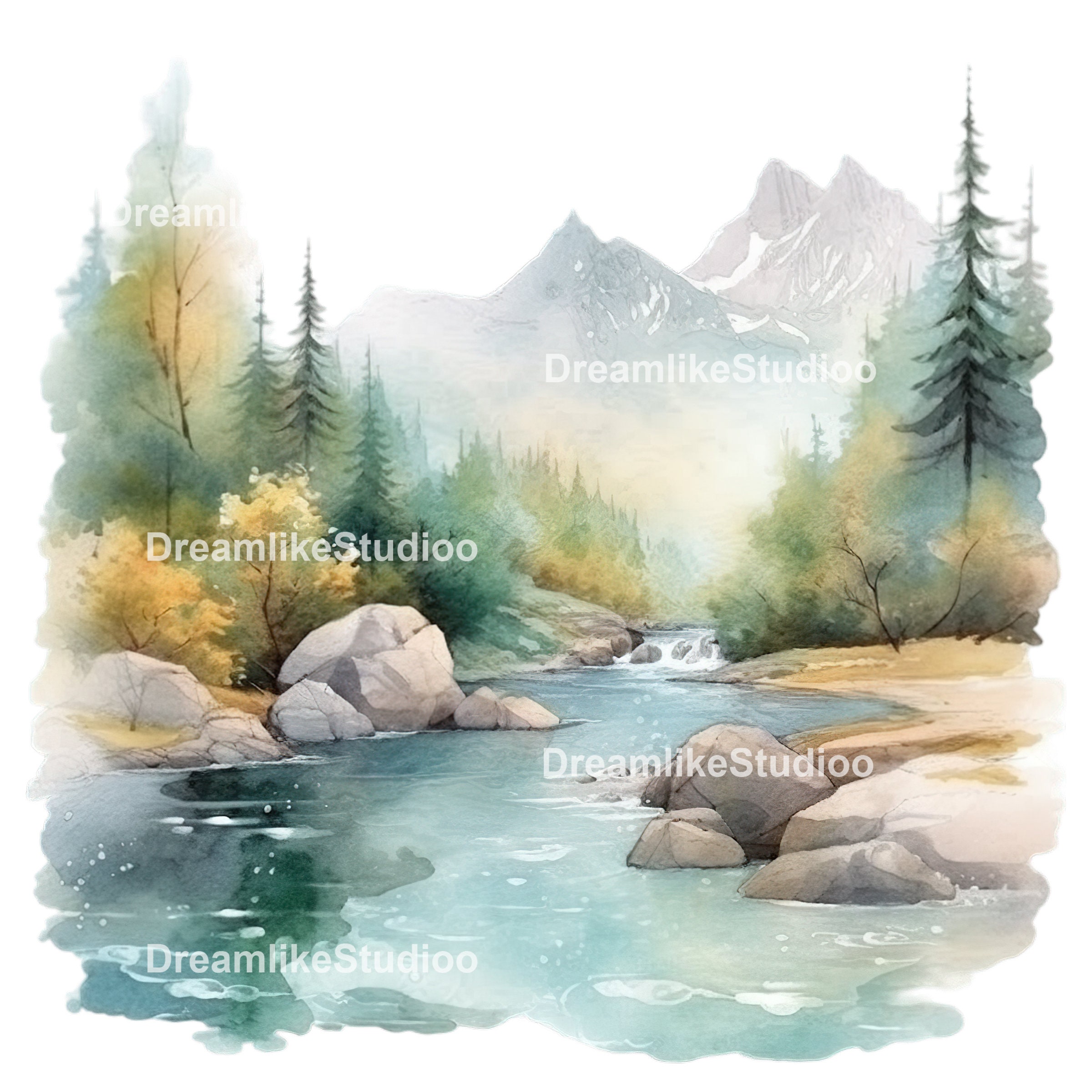 Watercolor Mountain River Clipart Bundle Commercial Use - Etsy