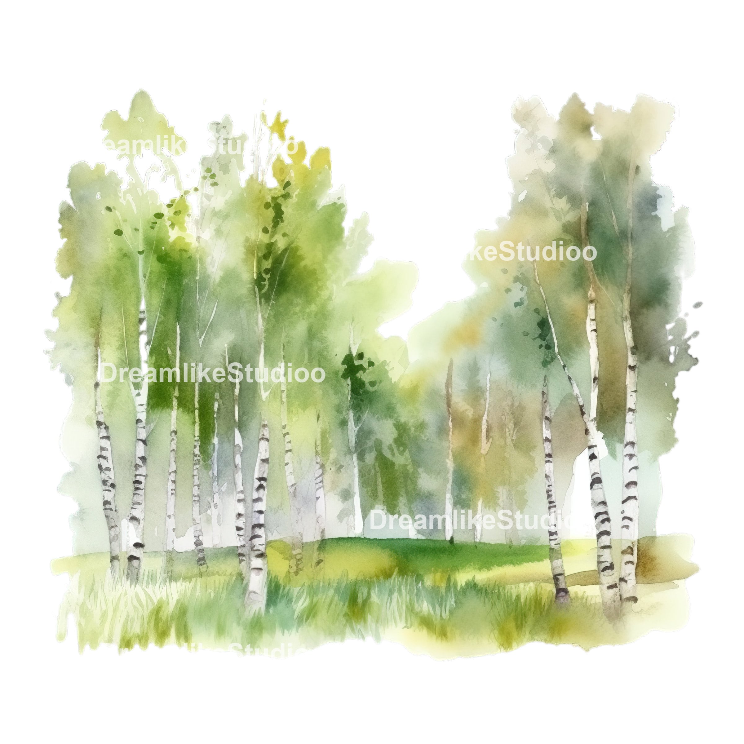 Summer Birch Tree Clipart Watercolor Birch Grove PNG - Etsy