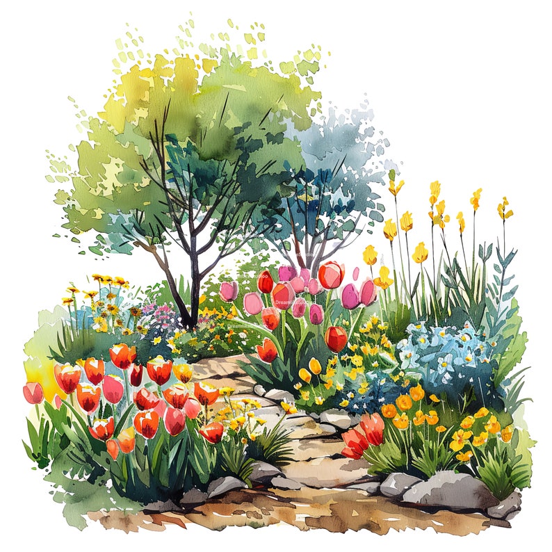 Garden Flowers Clipart, Watercolor Flowers PNG, Commercial Use Clipart ...