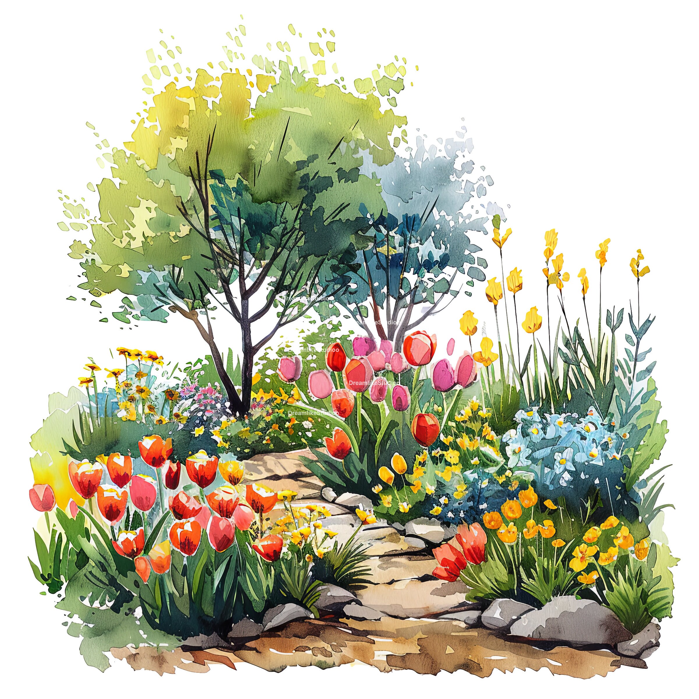 Garden Flowers Clipart, Watercolor Flowers PNG, Commercial Use Clipart ...
