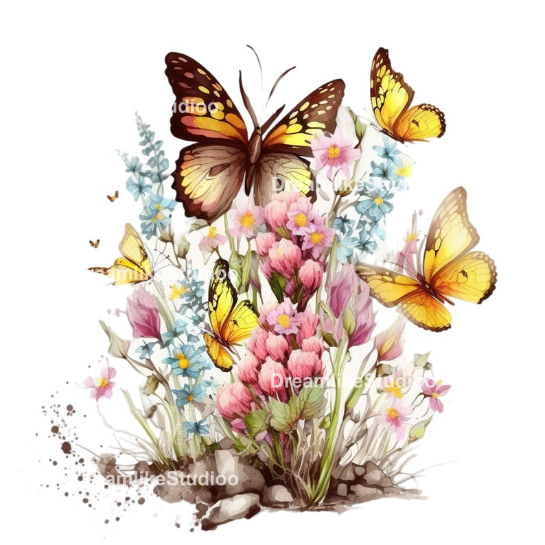 Watercolor Butterflies and Flowers Clipart Commercial Use - Etsy