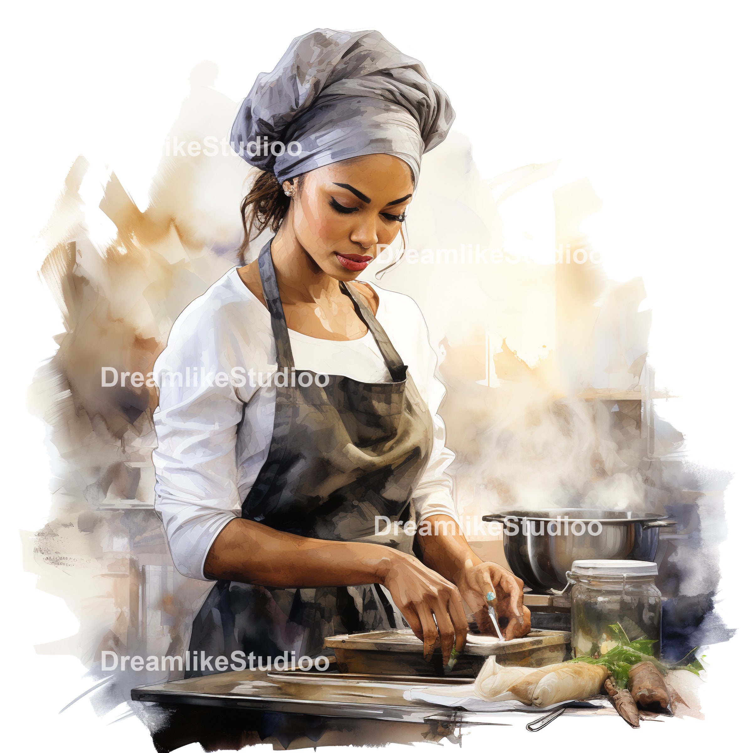 Cooking Clipart, Watercolor Woman Working in Kitchen PNG Commercial Use ...