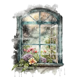 Watercolor Rainy Day Clipart, Rainy Window Commercial Use Clipart ...
