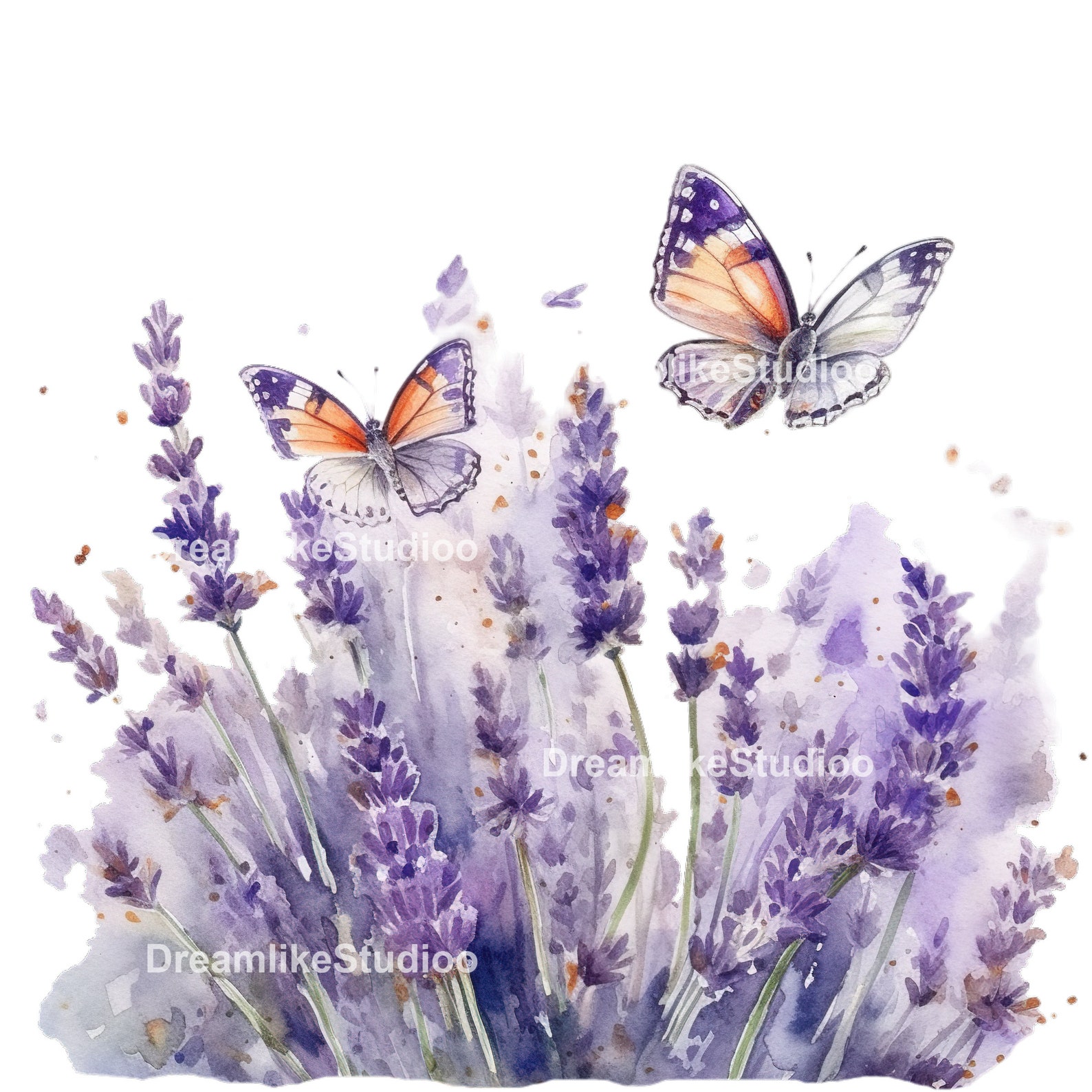 Watercolor Lavender Butterflies Clipart, Commercial Use Clipart, Floral ...
