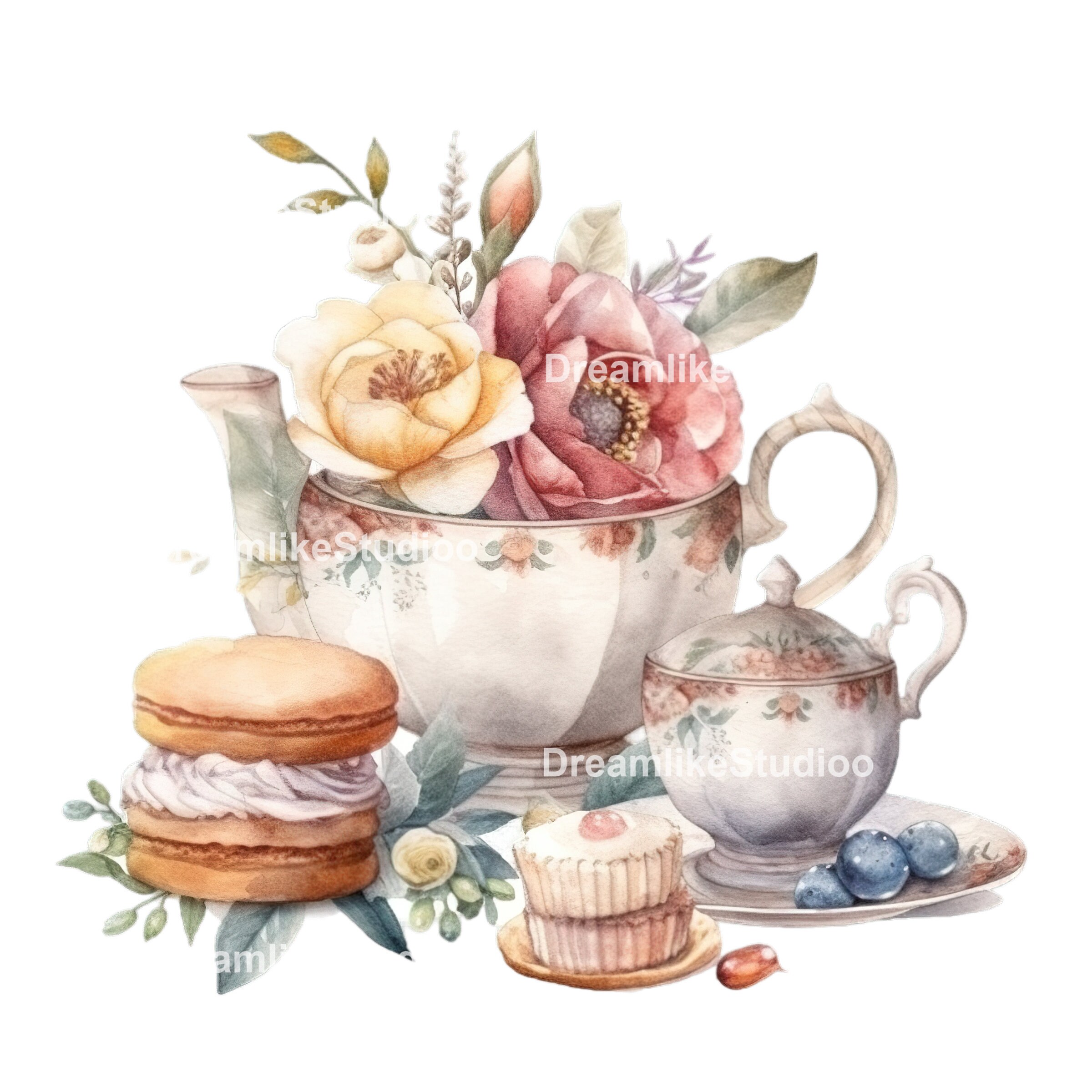 Watercolor Tea Party Clipart Commercial Use Clipart Dessert - Etsy