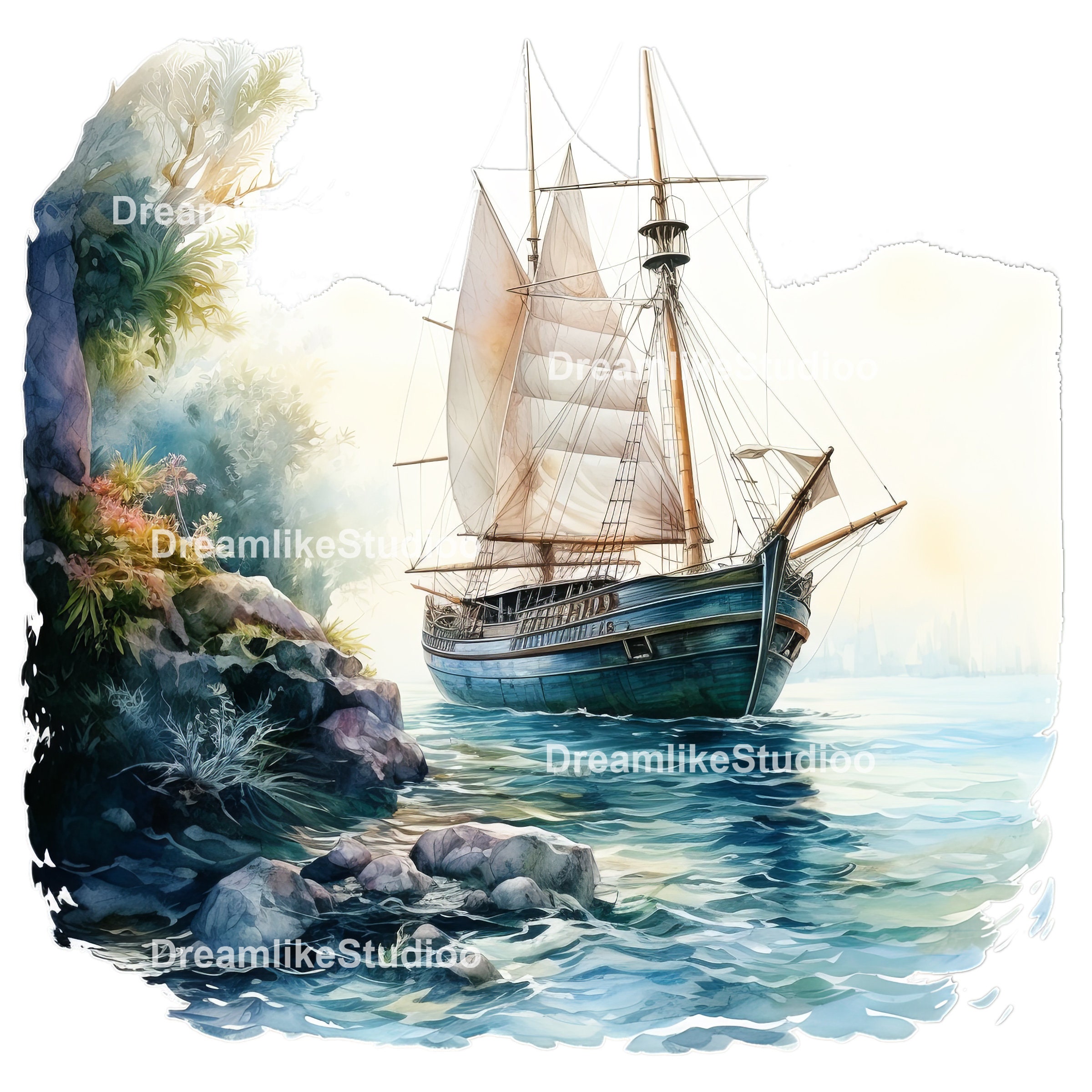 Watercolor Sailboat Clipart, Commercial Use Sailing Scene Clipart ...