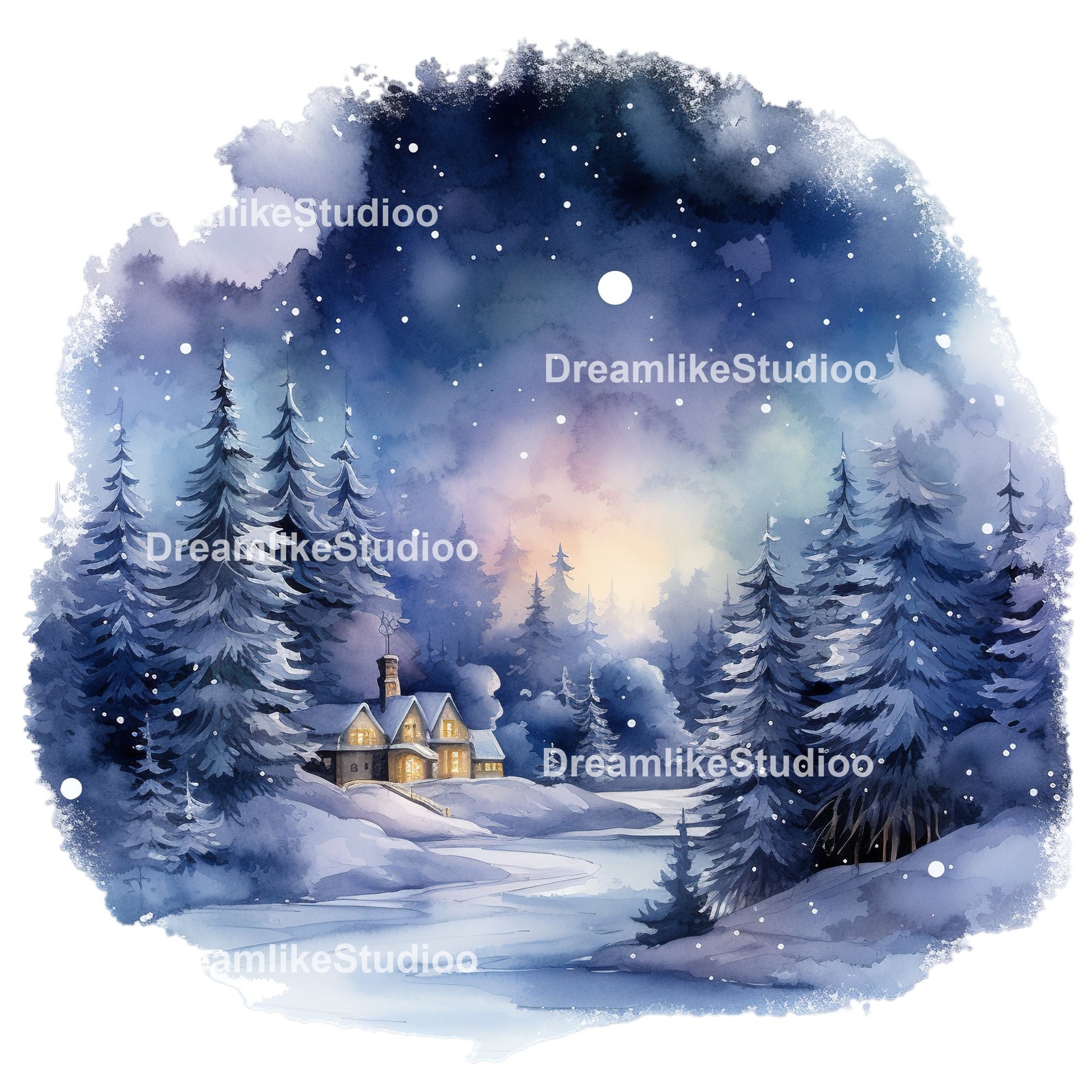 Watercolor Winter Night Clipart Commercial Use Winter - Etsy