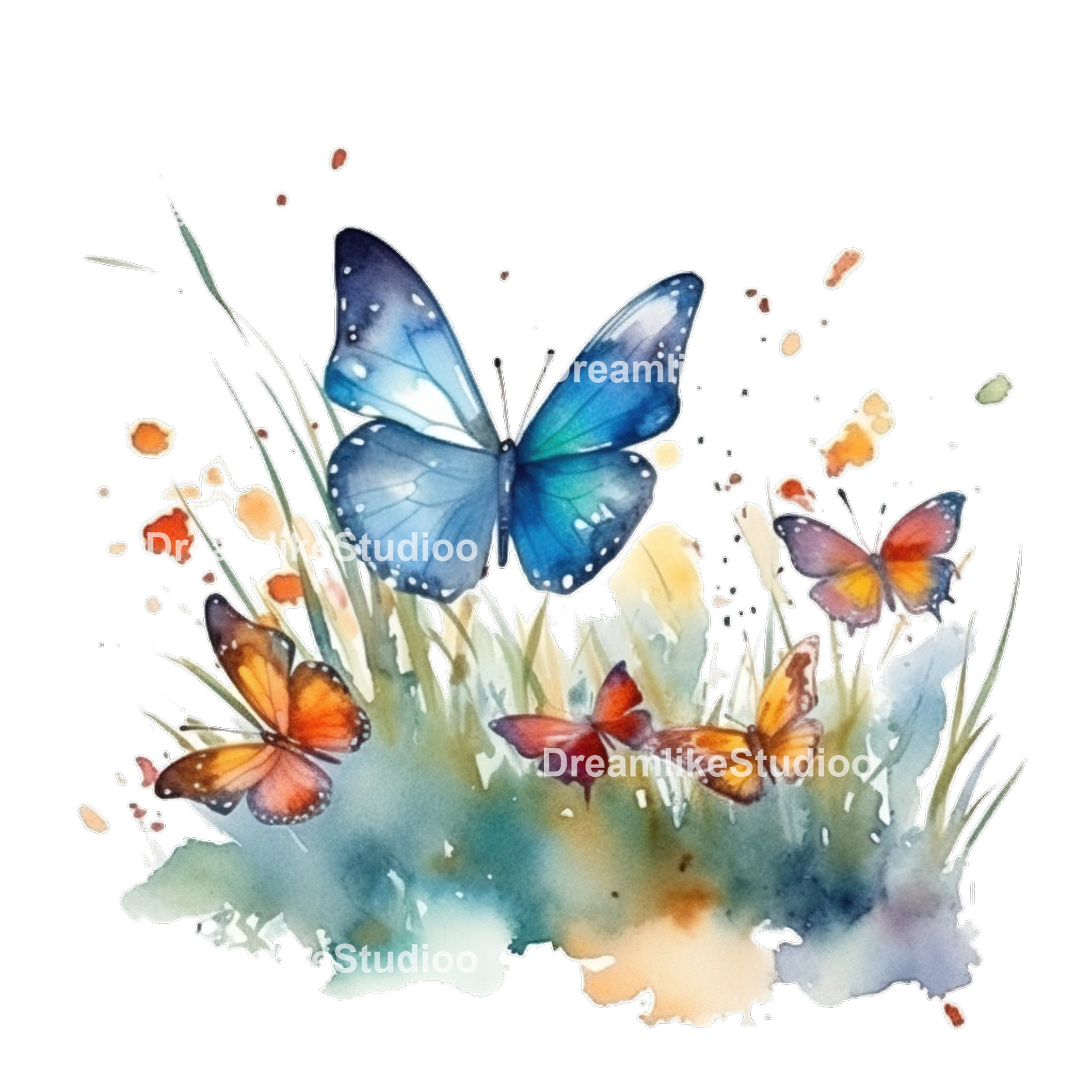 Watercolor Floral Butterflies Clipart, Commercial Use Clipart, Flowers ...