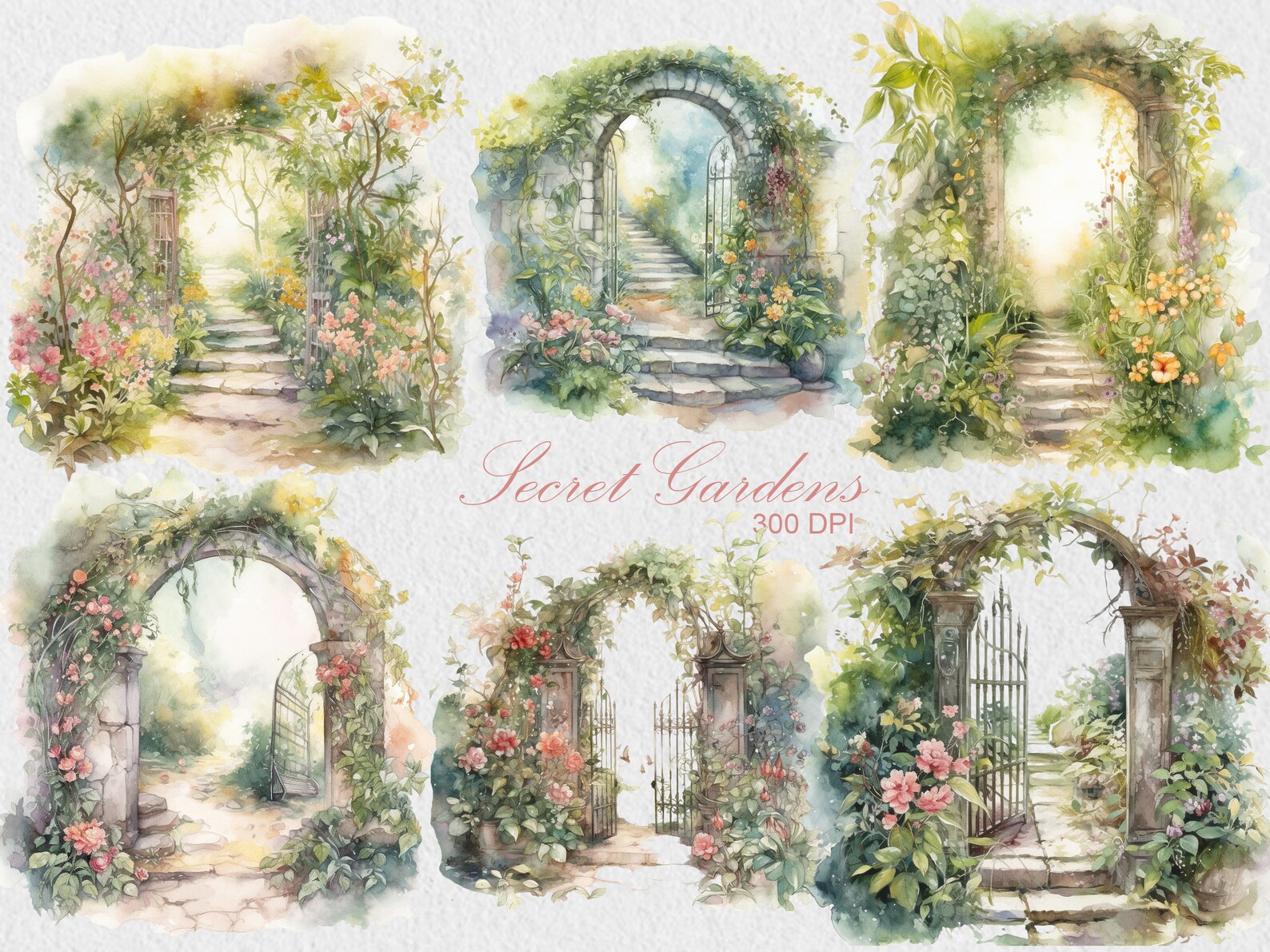 Secret Garden Clipart Bundle, Commercial Use Watercolor Clipart, Summer ...