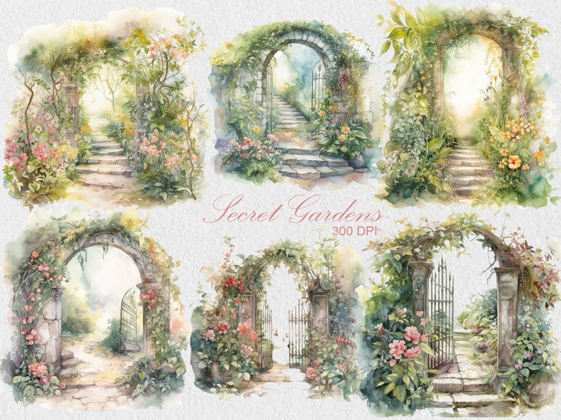 Secret Garden Clipart Bundle, Commercial Use Watercolor Clipart, Summer ...
