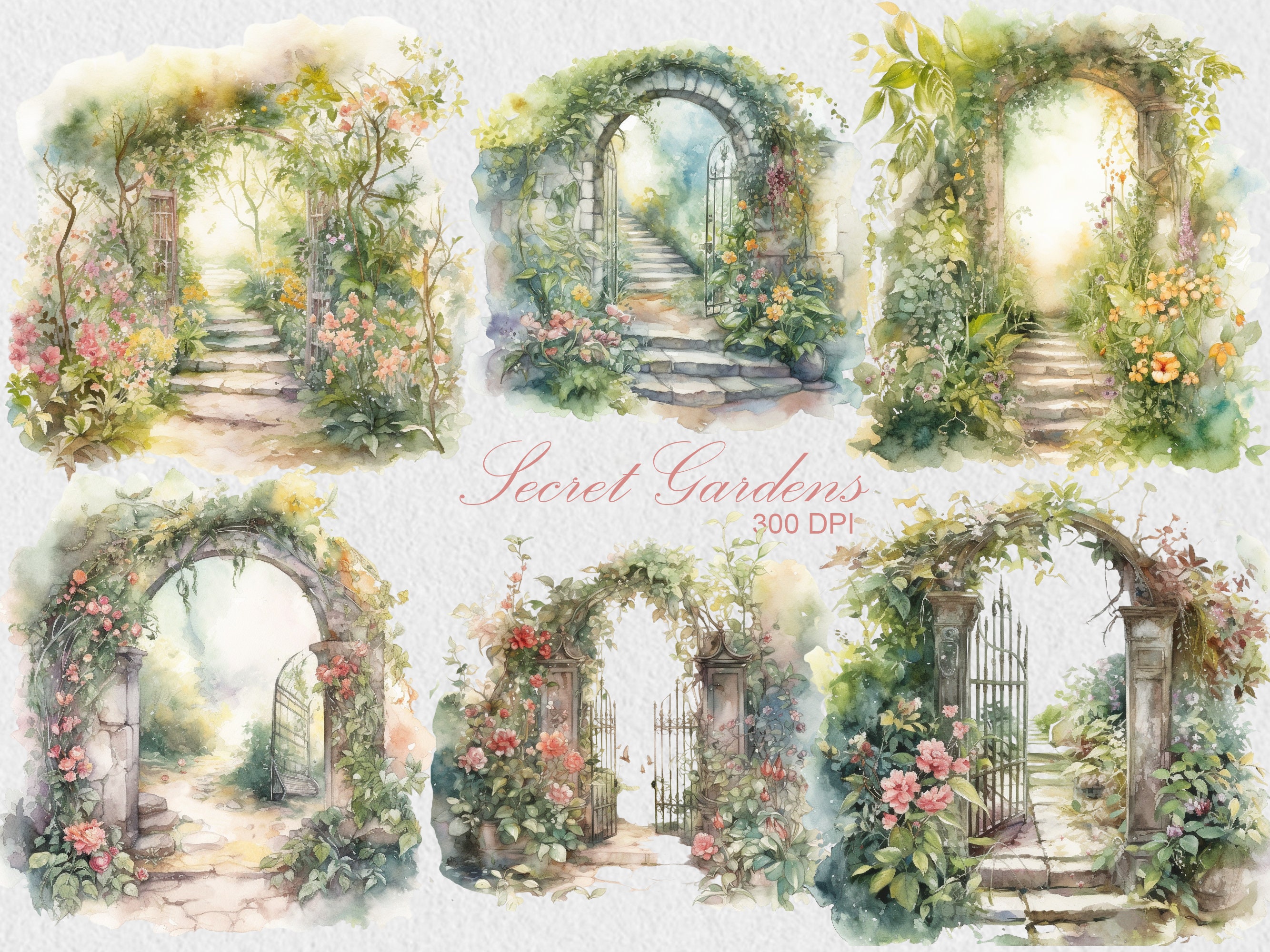 Secret Garden Clipart Bundle, Commercial Use Watercolor Clipart, Summer ...