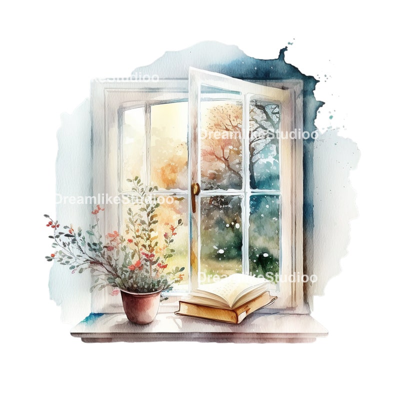 Window With Books Clipart Watercolor PNG Commercial Use - Etsy