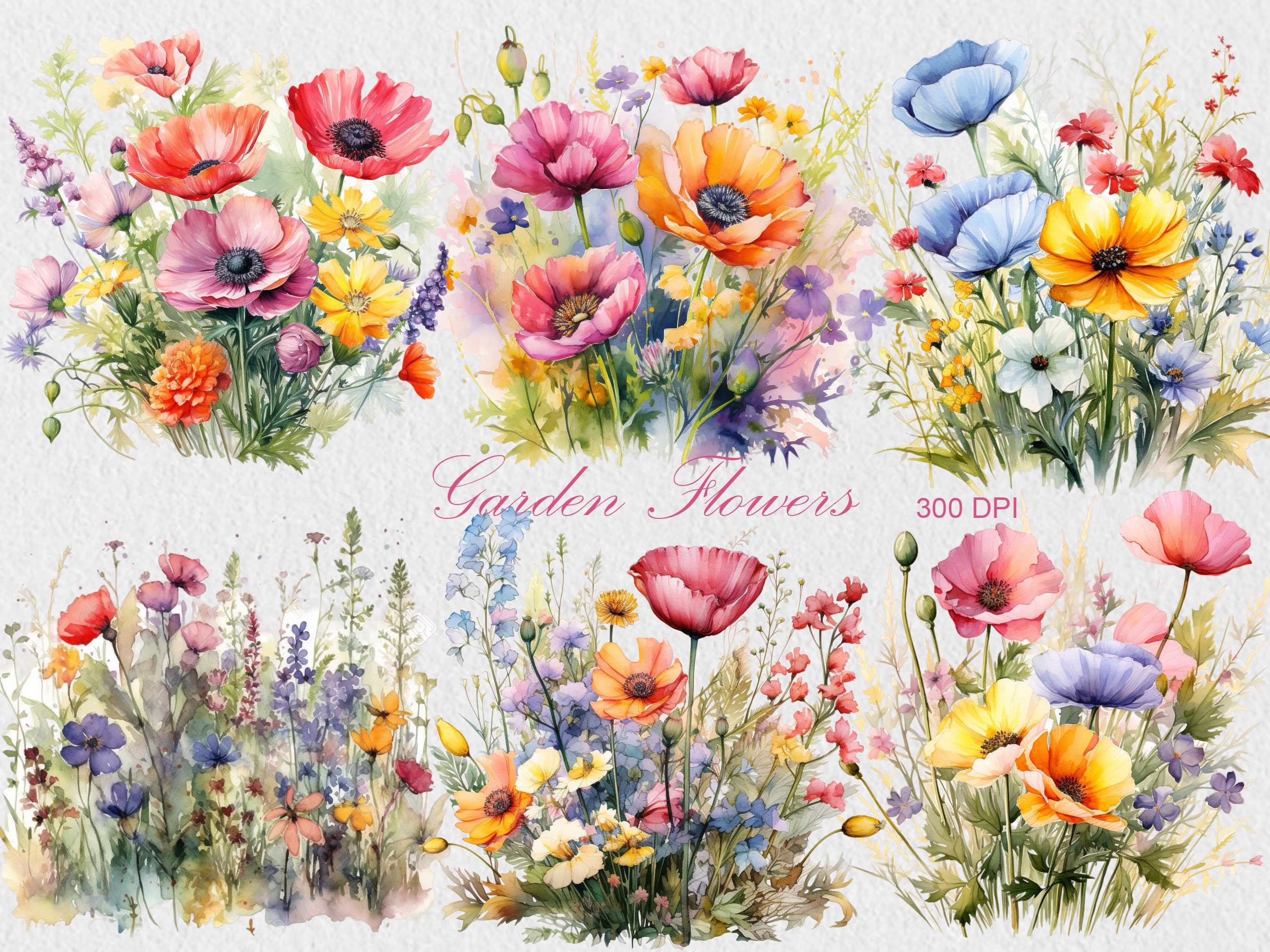 Watercolor Garden Flowers Clipart, Flowers PNG, Commercial Use Clipart ...