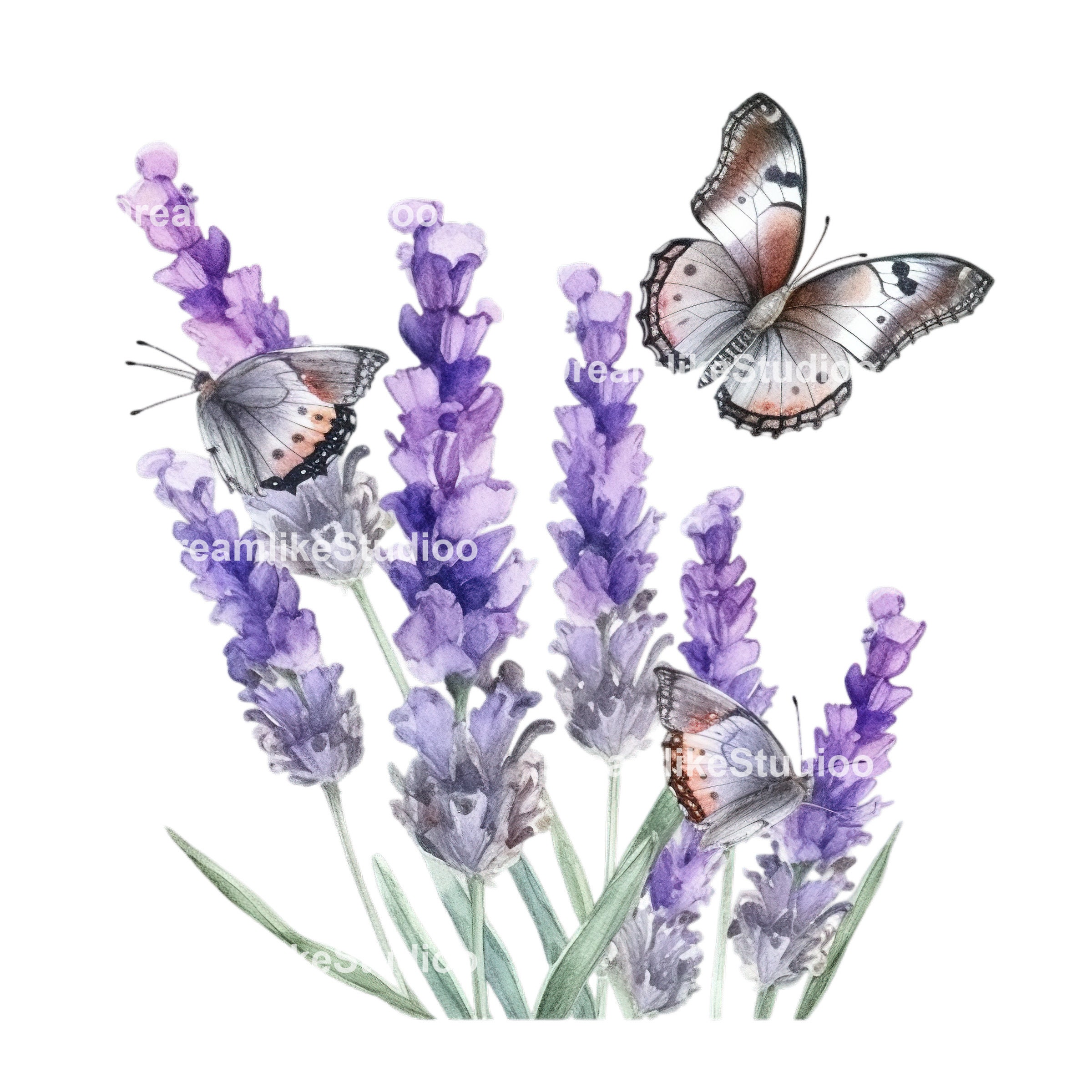 Watercolor Lavender Butterflies Clipart, Commercial Use Clipart, Floral ...