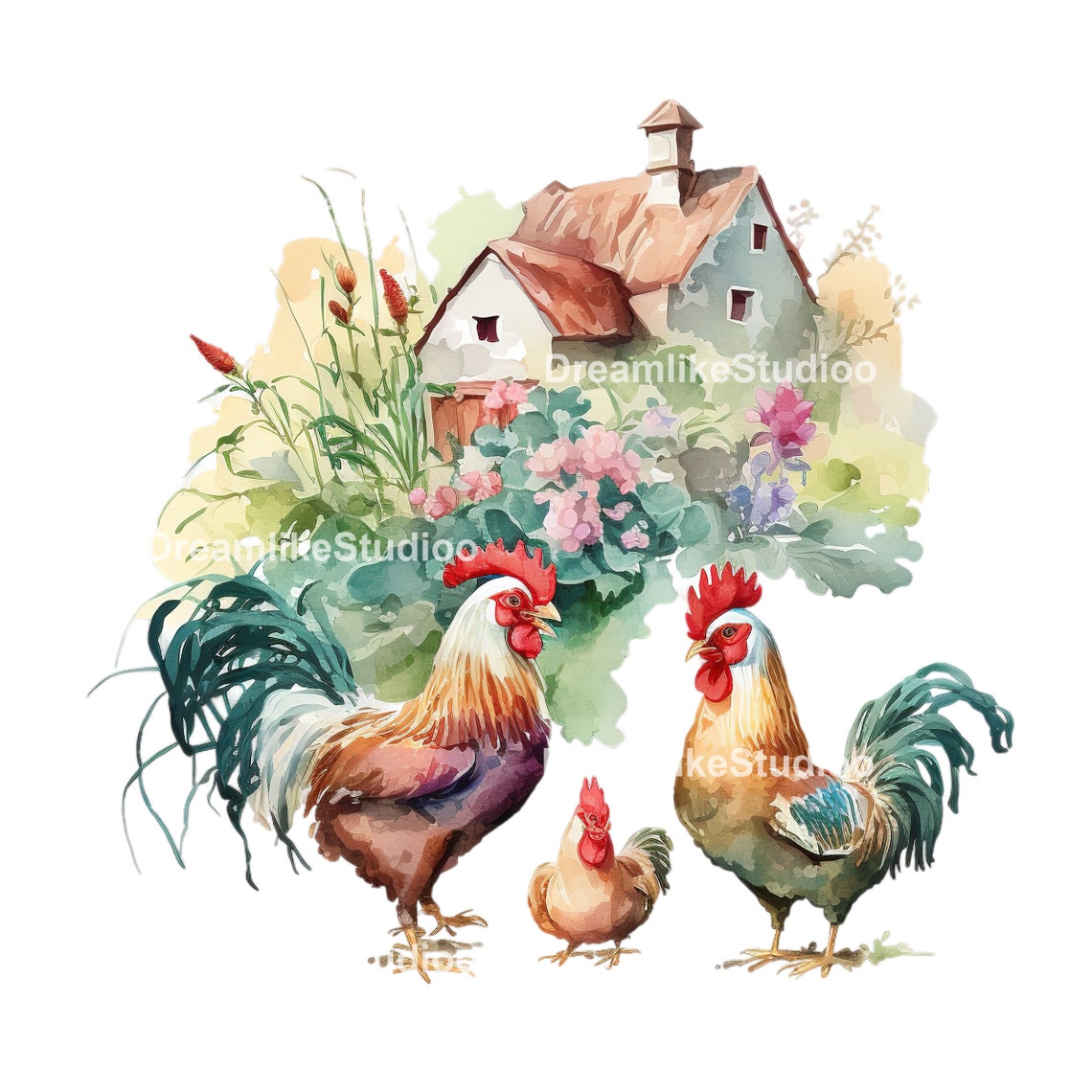 Hens and Roosters Clipart Commercial Use Rural Scene - Etsy