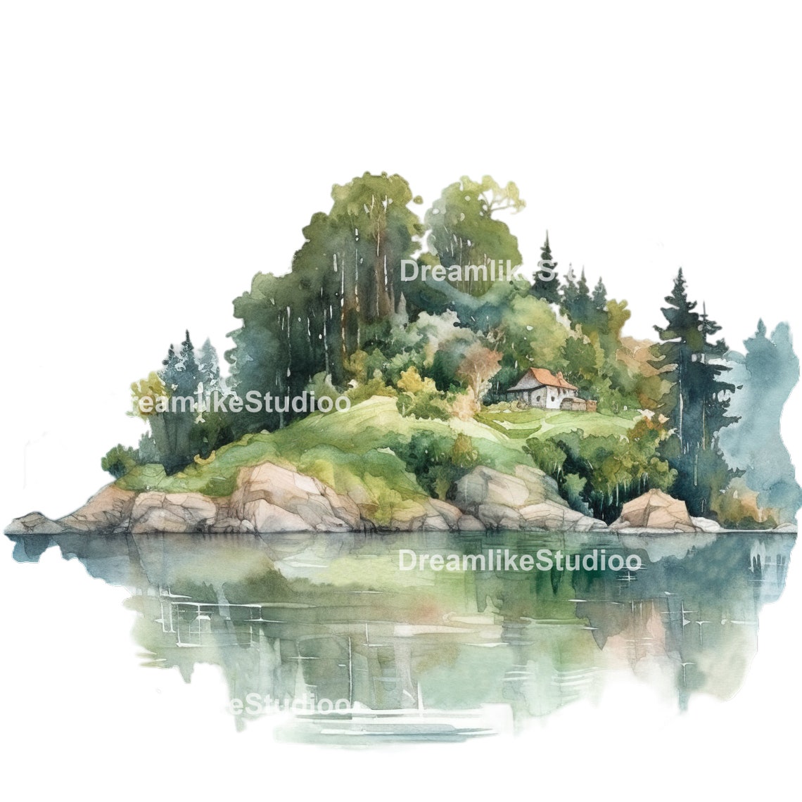 Watercolor Lakeside Scenery Clipart Summer Lake Landscape - Etsy