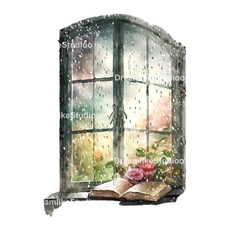 Watercolor Rainy Day Clipart, Rainy Window Commercial Use Clipart ...