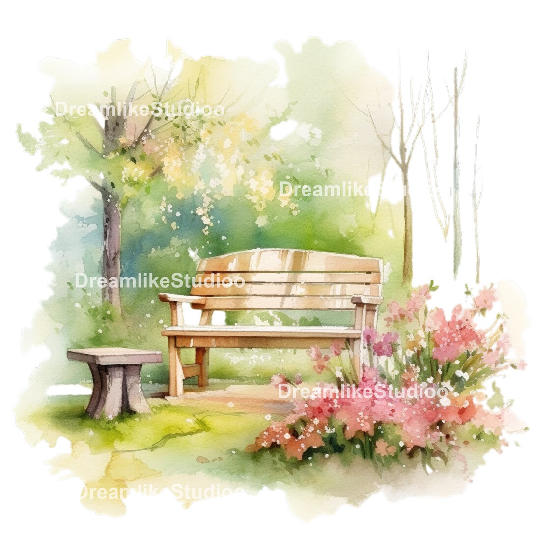 Watercolor Garden Benches Clipart, Commercial Use PNG, Park Clipart ...