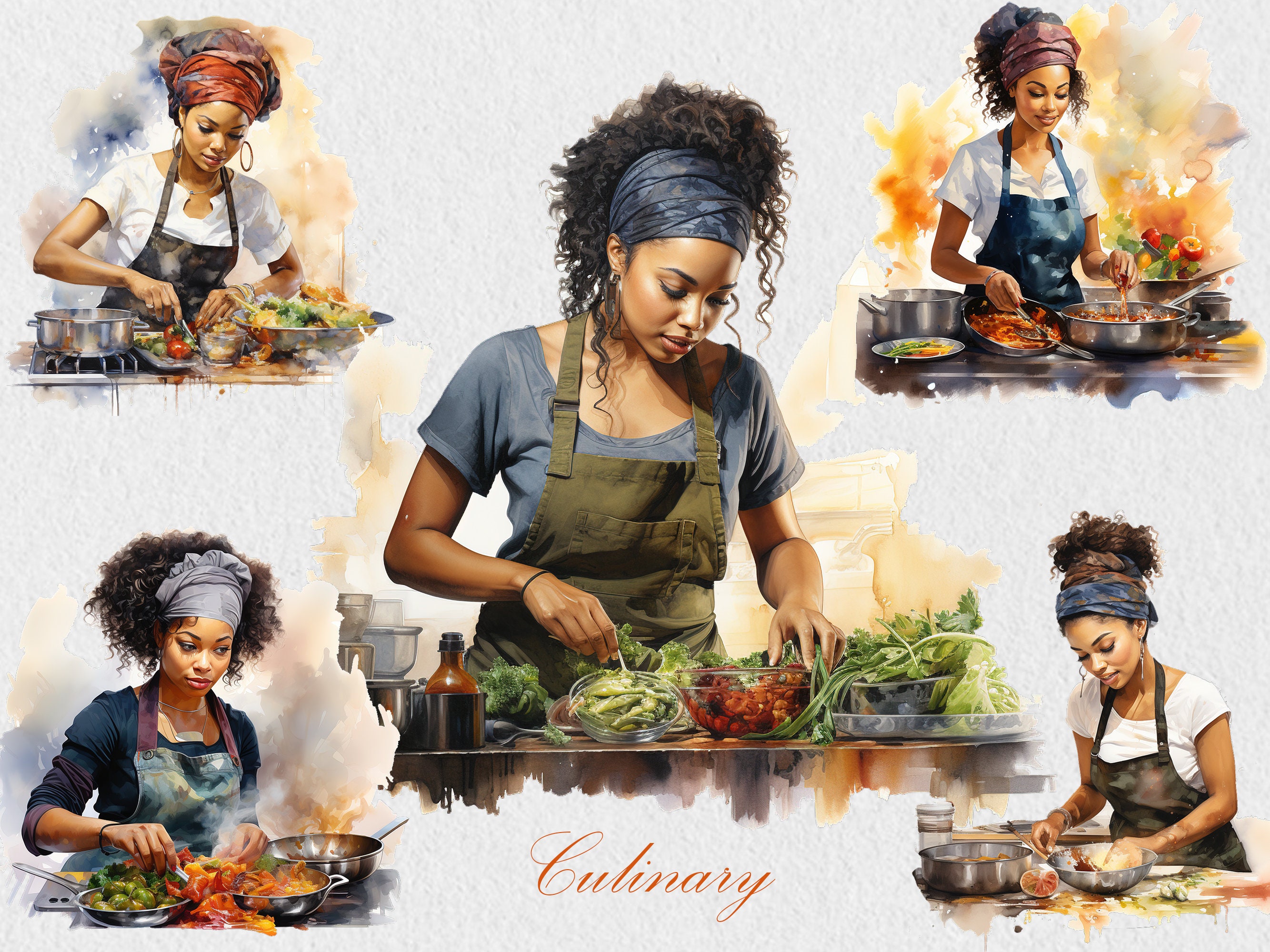 Baking Clipart, Watercolor Woman Working in Kitchen PNG Commercial Use ...