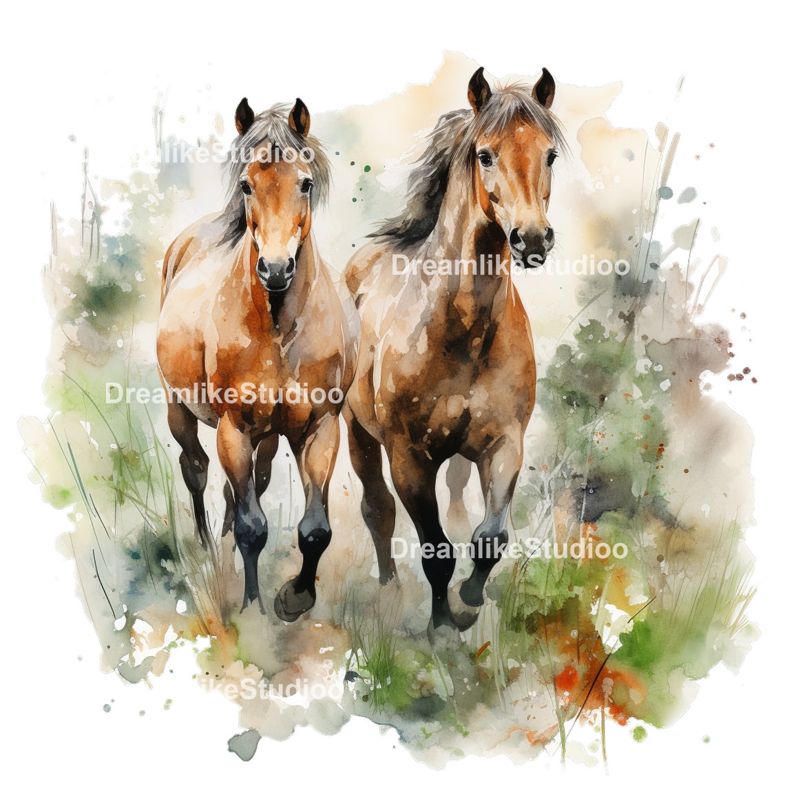 Watercolor Horse Clipart Wild Horses in the Forest Clipart - Etsy