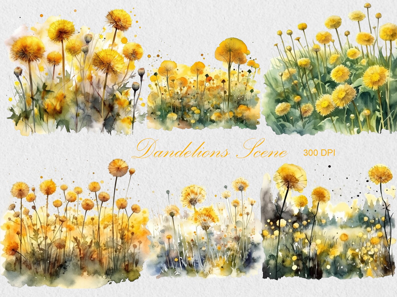 Watercolor Dandelions Clipart, Dandelions Scene PNG, Commercial Use Dandelion Art Clipart, - Etsy