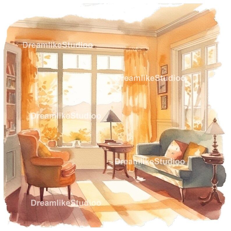 Watercolor Living Room Clipart Sunny Living Room PNG - Etsy