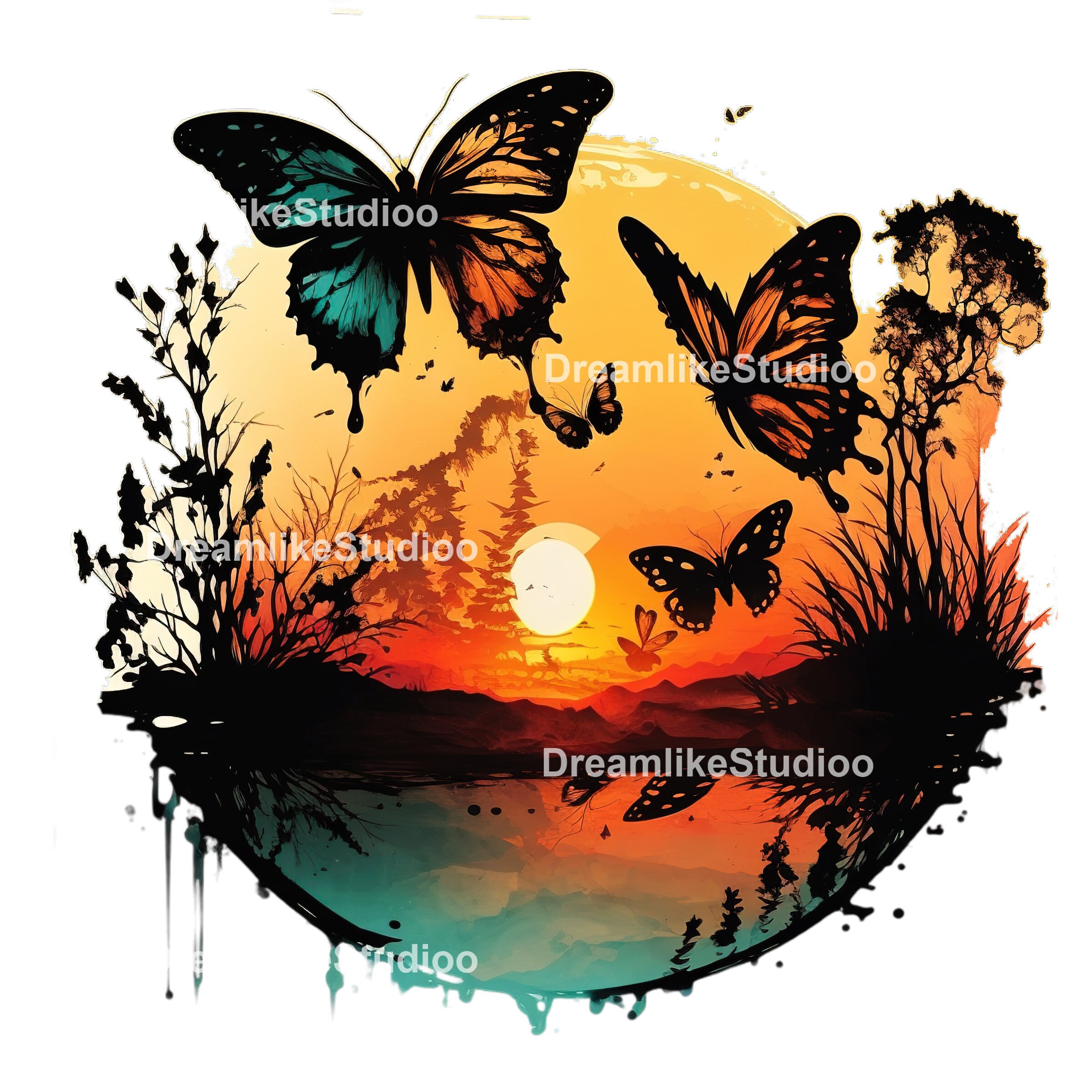 Watercolor Sunset Butterflies Clipart, Commercial Use Clipart, Colorful ...