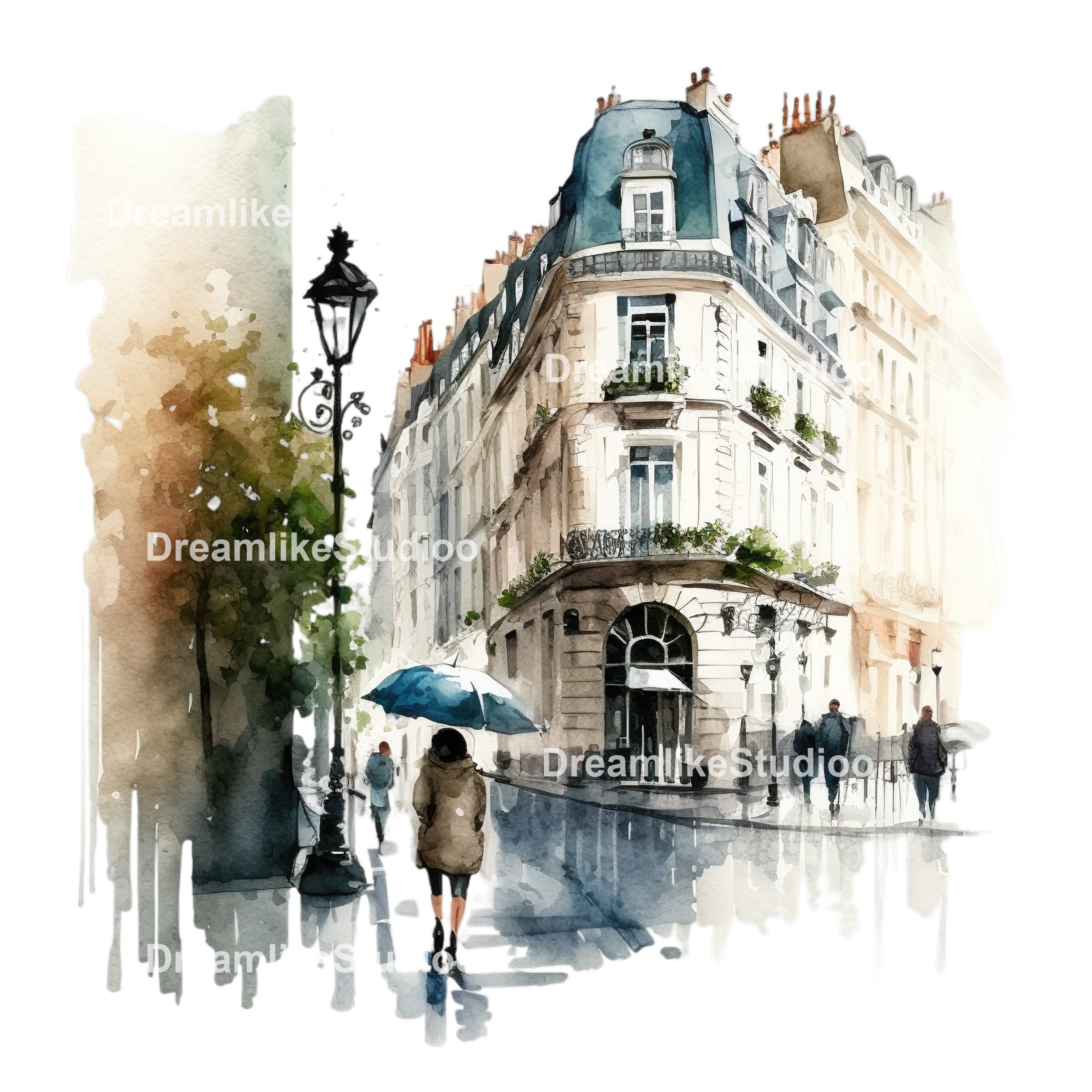 Watercolor Paris Rainy Day Clipart, Cute Watercolor Paris Scenes PNG ...