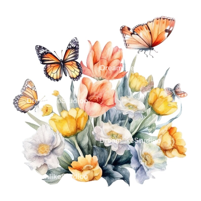 Watercolor Butterflies and Flowers Clipart Commercial Use - Etsy