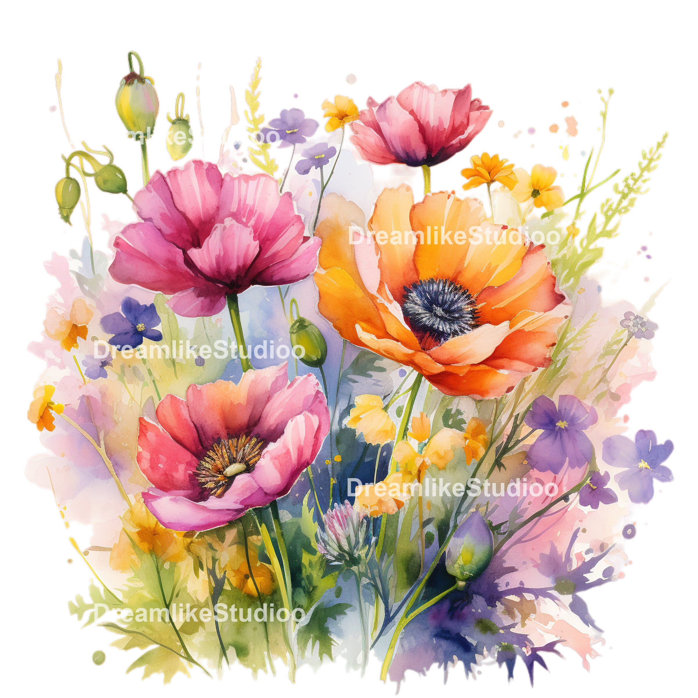 Watercolor Garden Flowers Clipart, Flowers PNG, Commercial Use Clipart ...