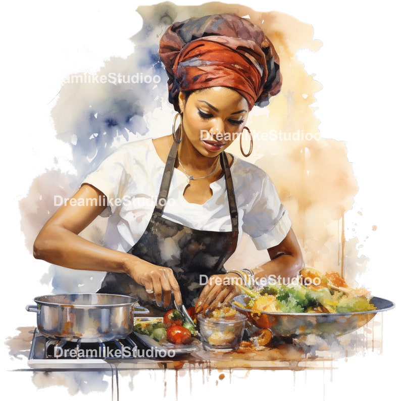 Baking Clipart, Watercolor Woman Working in Kitchen PNG Commercial Use ...