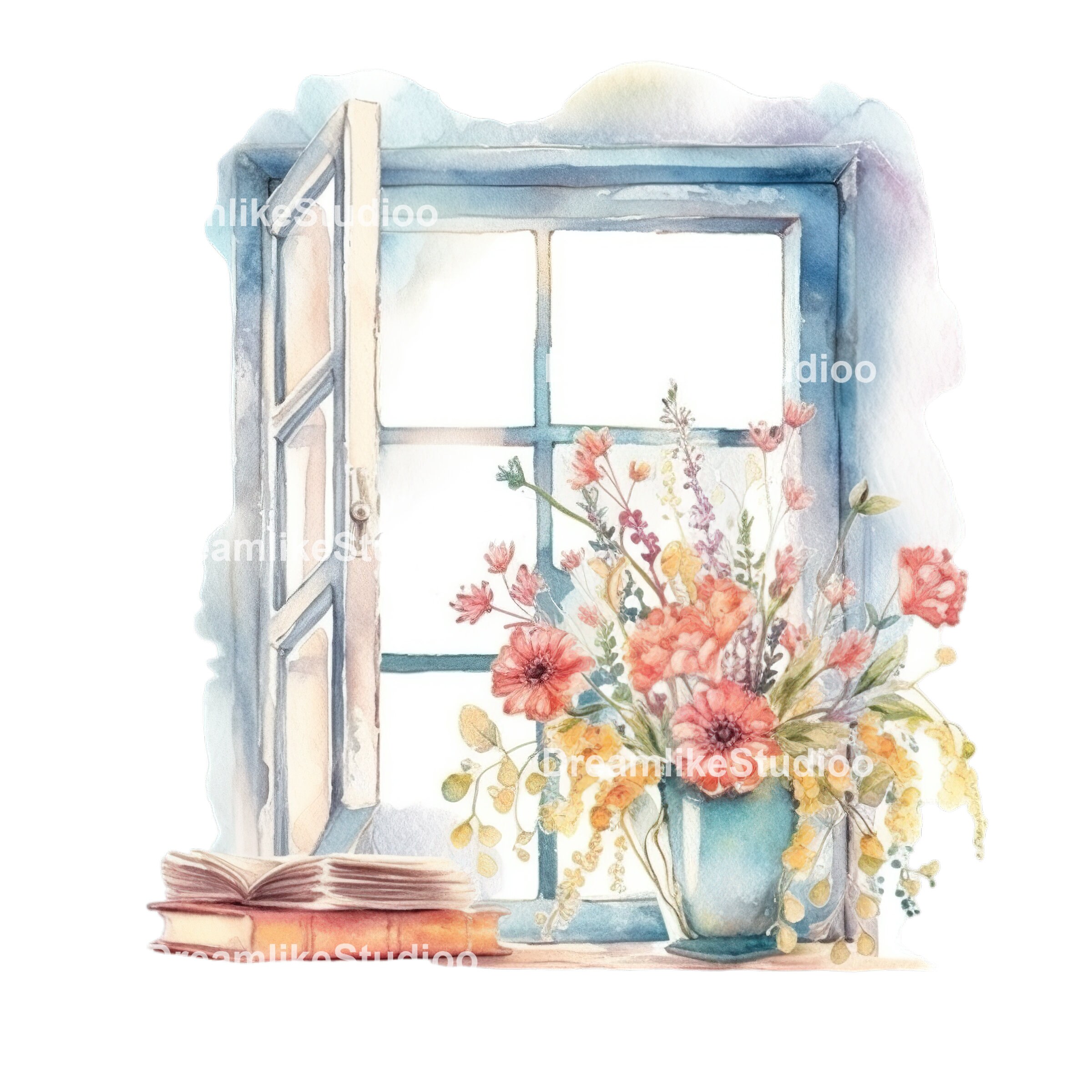 Window With Books Clipart Watercolor PNG Commercial Use - Etsy