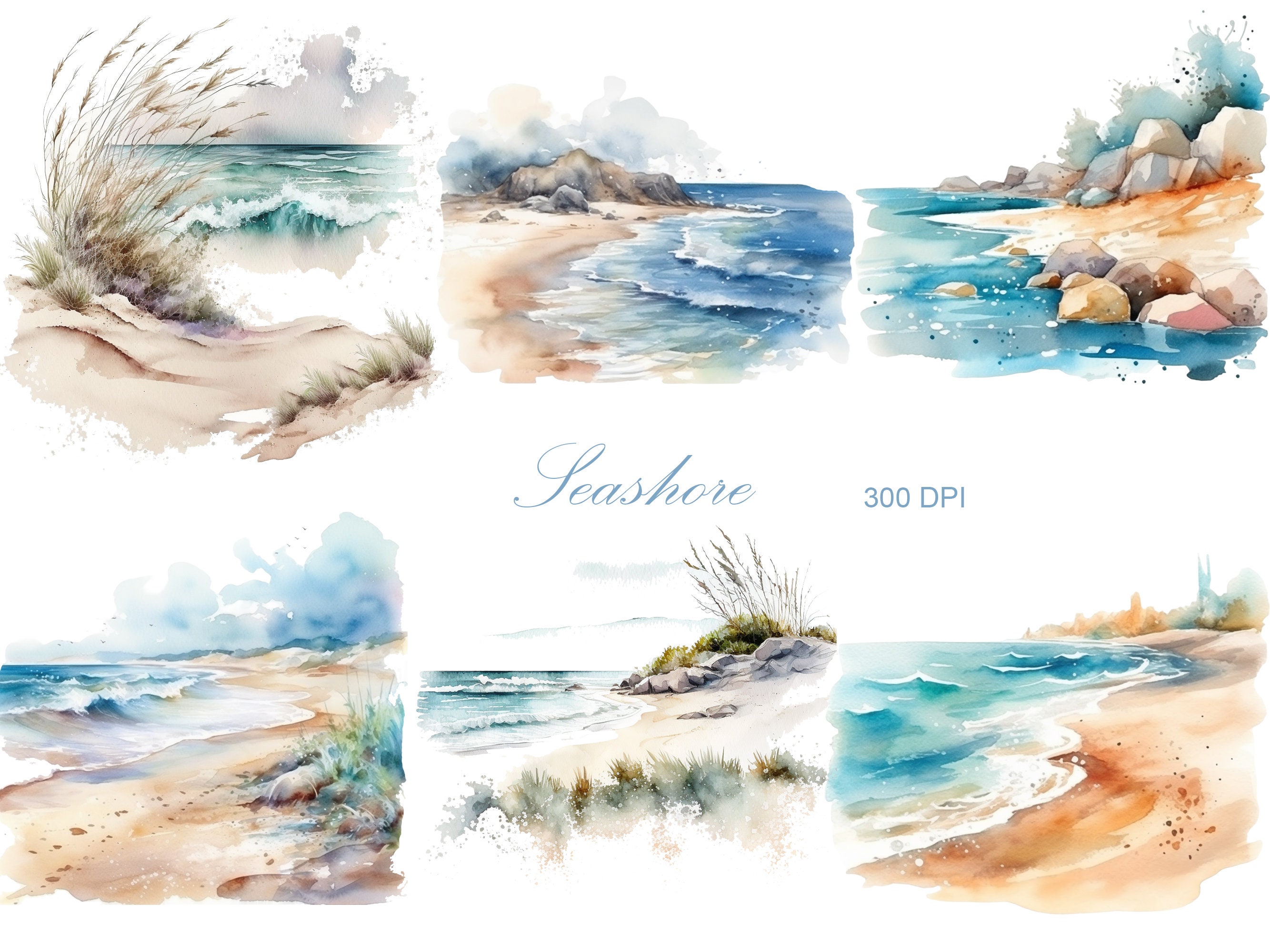 Watercolor Seashore Clipart Commercial Use Beach Clipart - Etsy